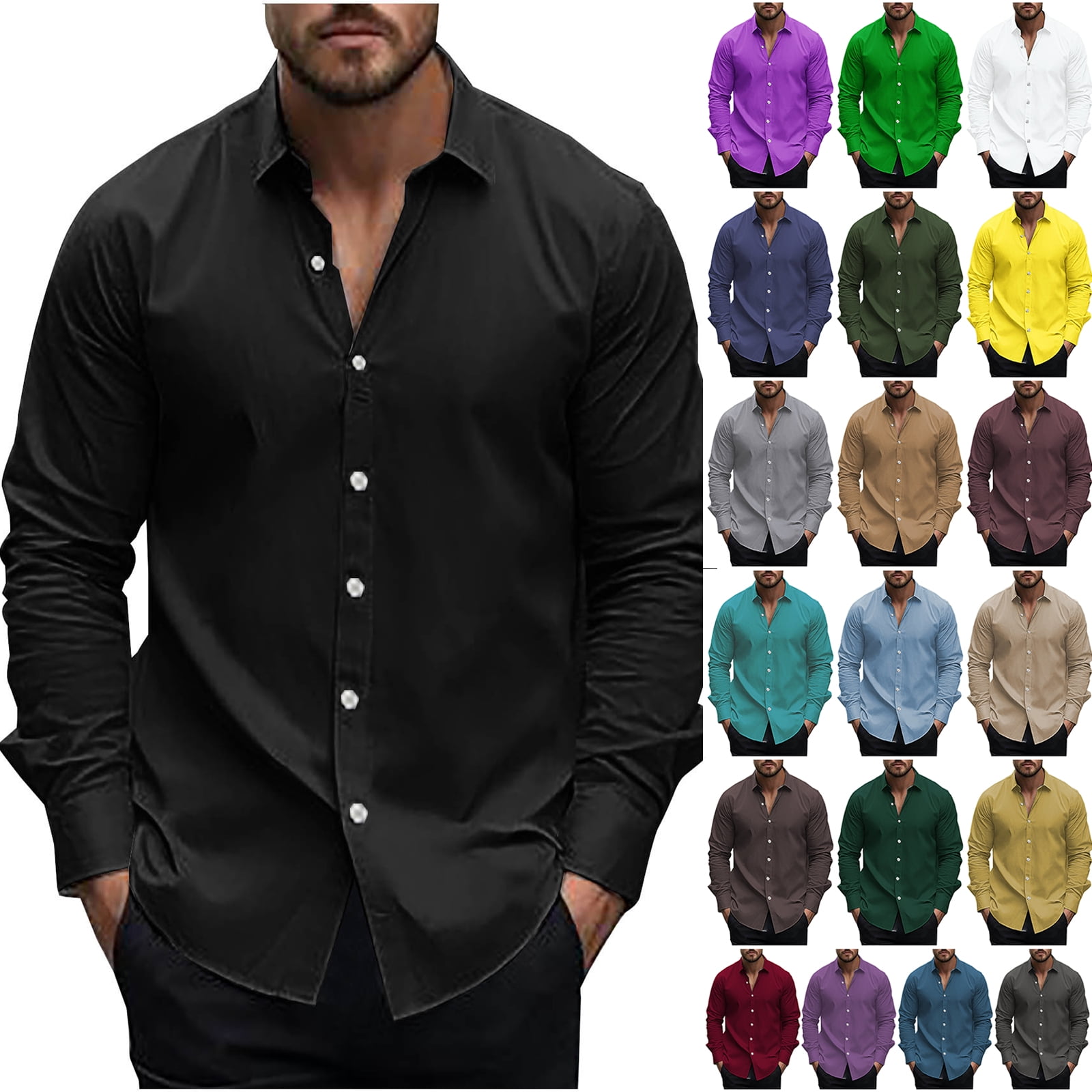 LODIENY Mens Wrinkle Free Dress Shirts Long Sleeve Untucked Shirts ...