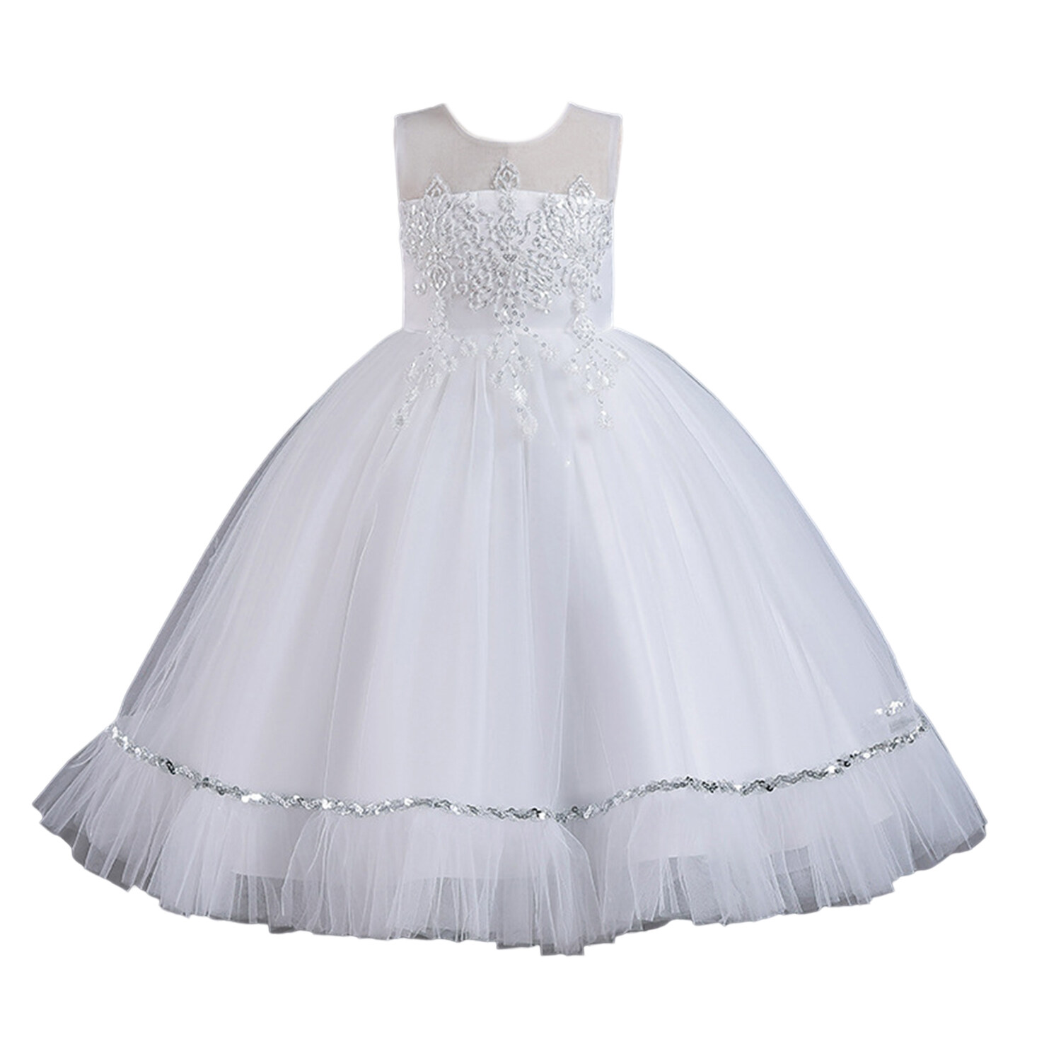LOEL Flower Girl Solid Dress Mesh Sequins Long Princess Dress for Kids ...