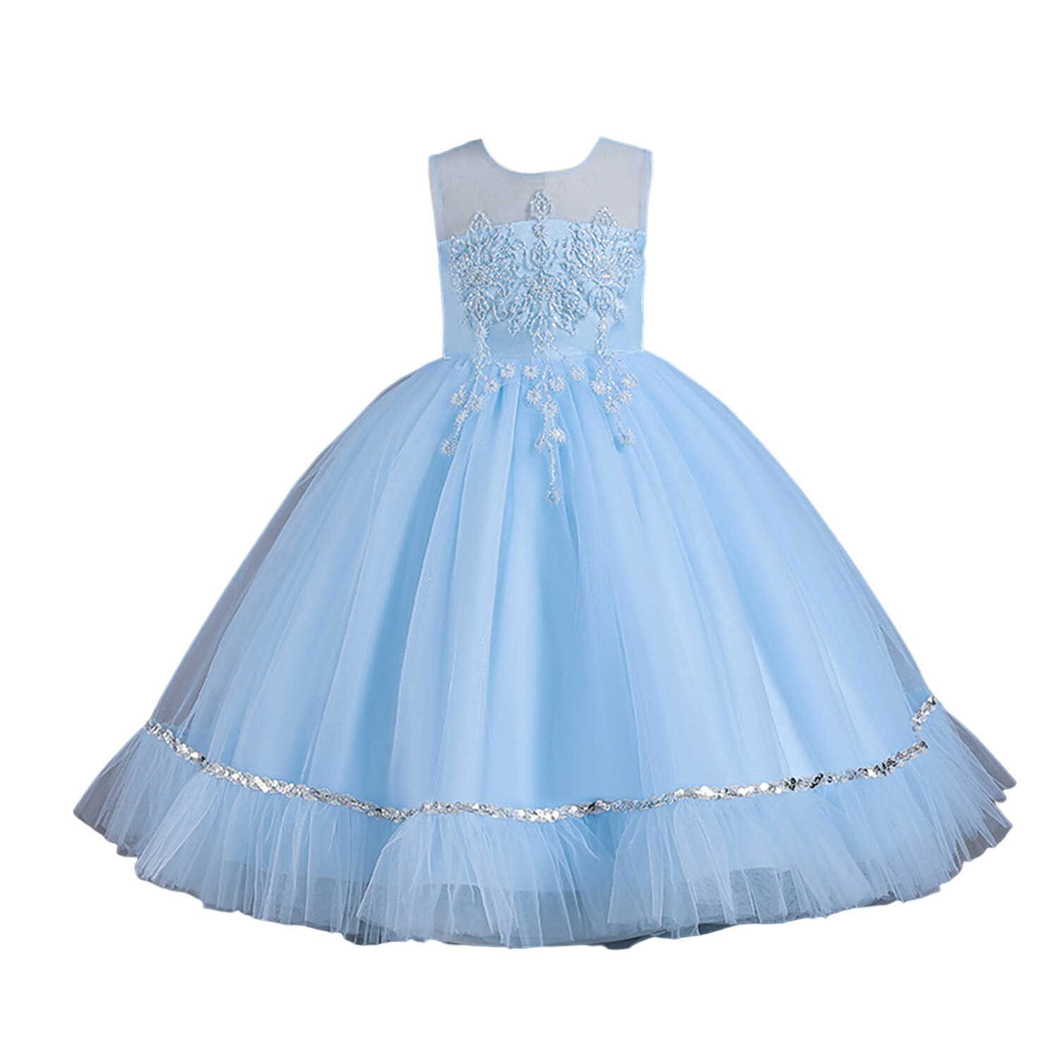 LOEL Flower Girl Solid Dress Mesh Sequins Long Princess Dress for Kids ...