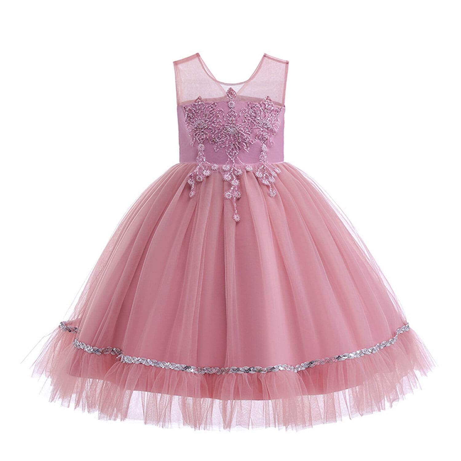 LOEL Flower Girl Solid Dress Mesh Sequins Long Princess Dress for Kids ...