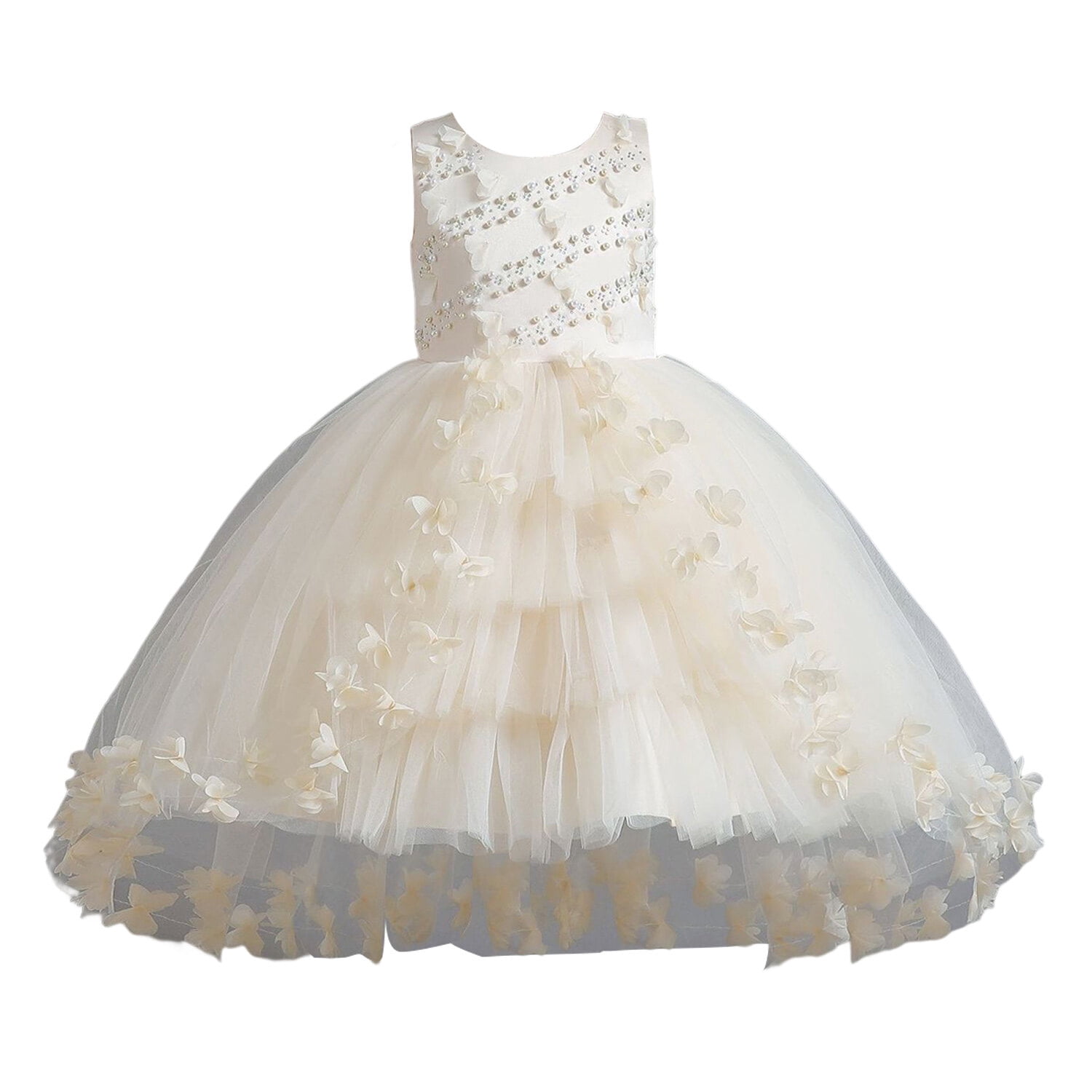 LOEL Girls Dress for Wedding Birthday Party with Train Flower Girl ...