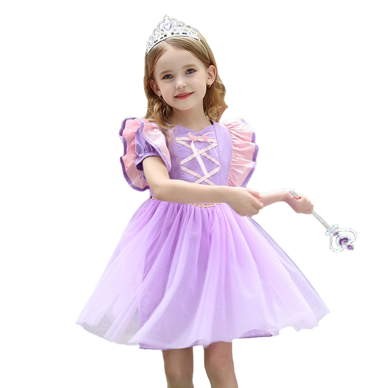HAWEE Little Girls Rapunzel Costume Halloween Cosplay Fancy Dress Short ...