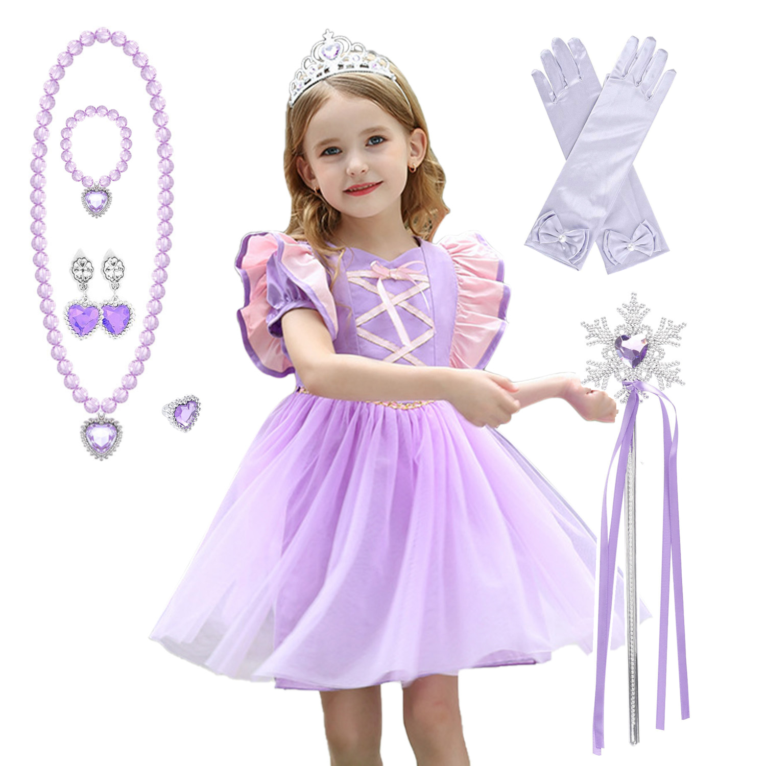 LOEL Girls Halloween Rapunzel Cosplay Costume Short Sleeve Square Neck ...