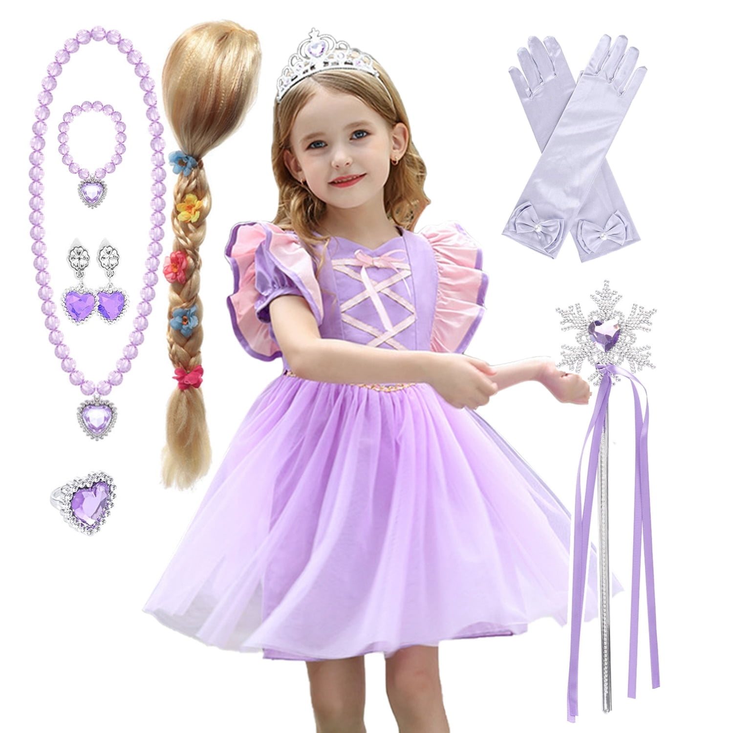 LOEL Girls Halloween Rapunzel Cosplay Costume Short Sleeve Square Neck ...