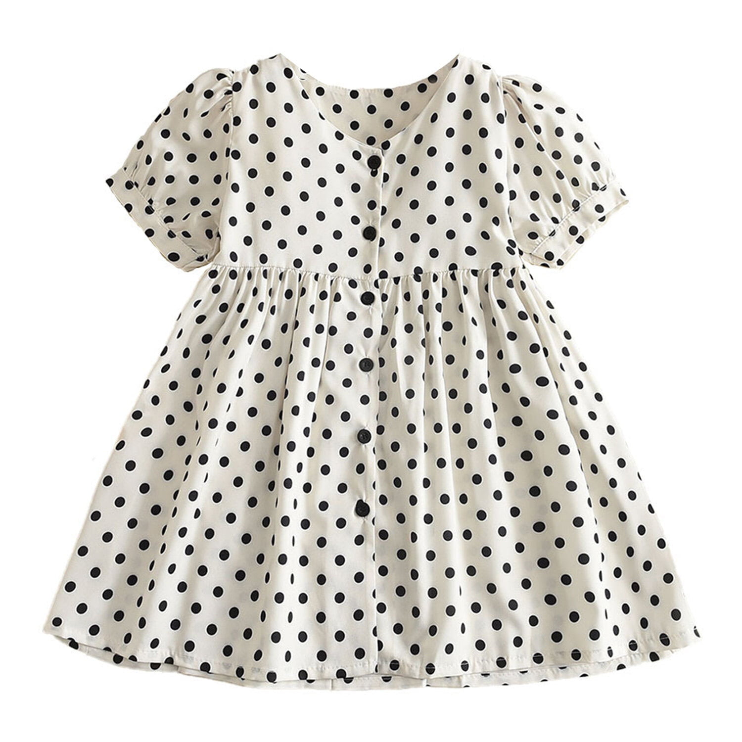 HAWEE Toddler Girl's Polka Dots Button Down Dress Short Sleeve Swing A ...