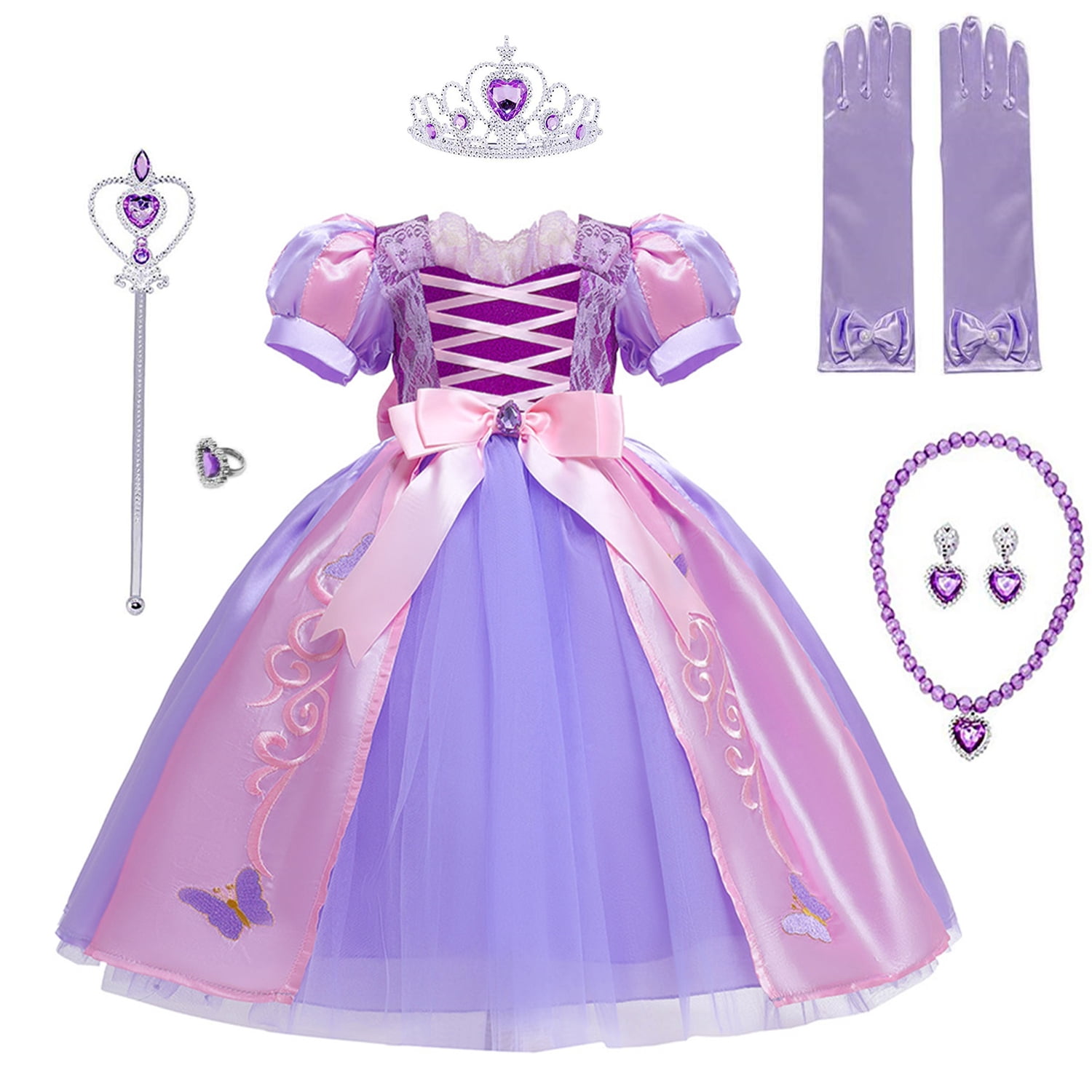 LOEL Toddler Little Girls Puff Sleeve Rapunzel Lace Panel Princess ...