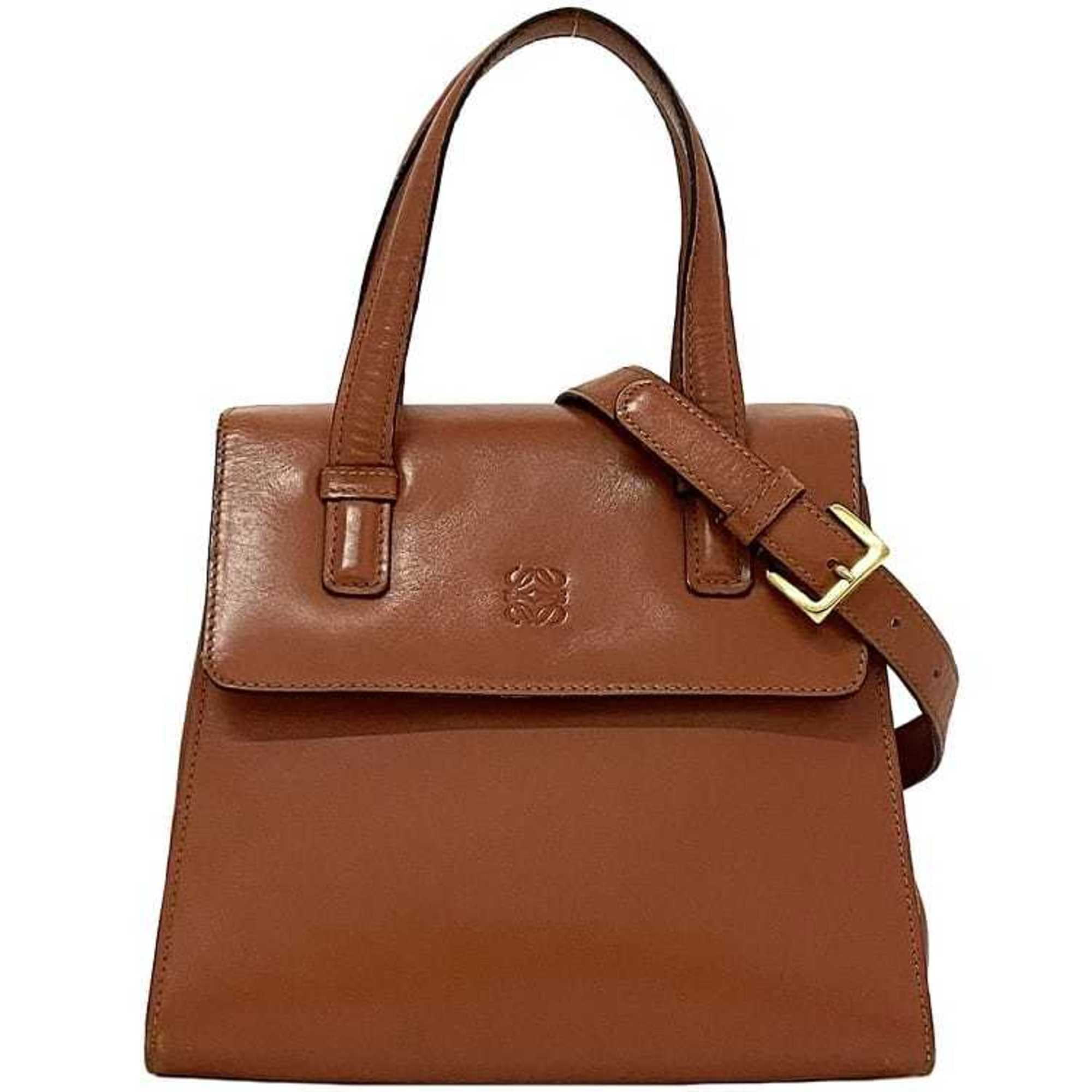 Pre-Owned LOEWE 2way ec-22212 Orange Brown Anagram Leather L24 Crossbody Flap Handbag... (Good ...