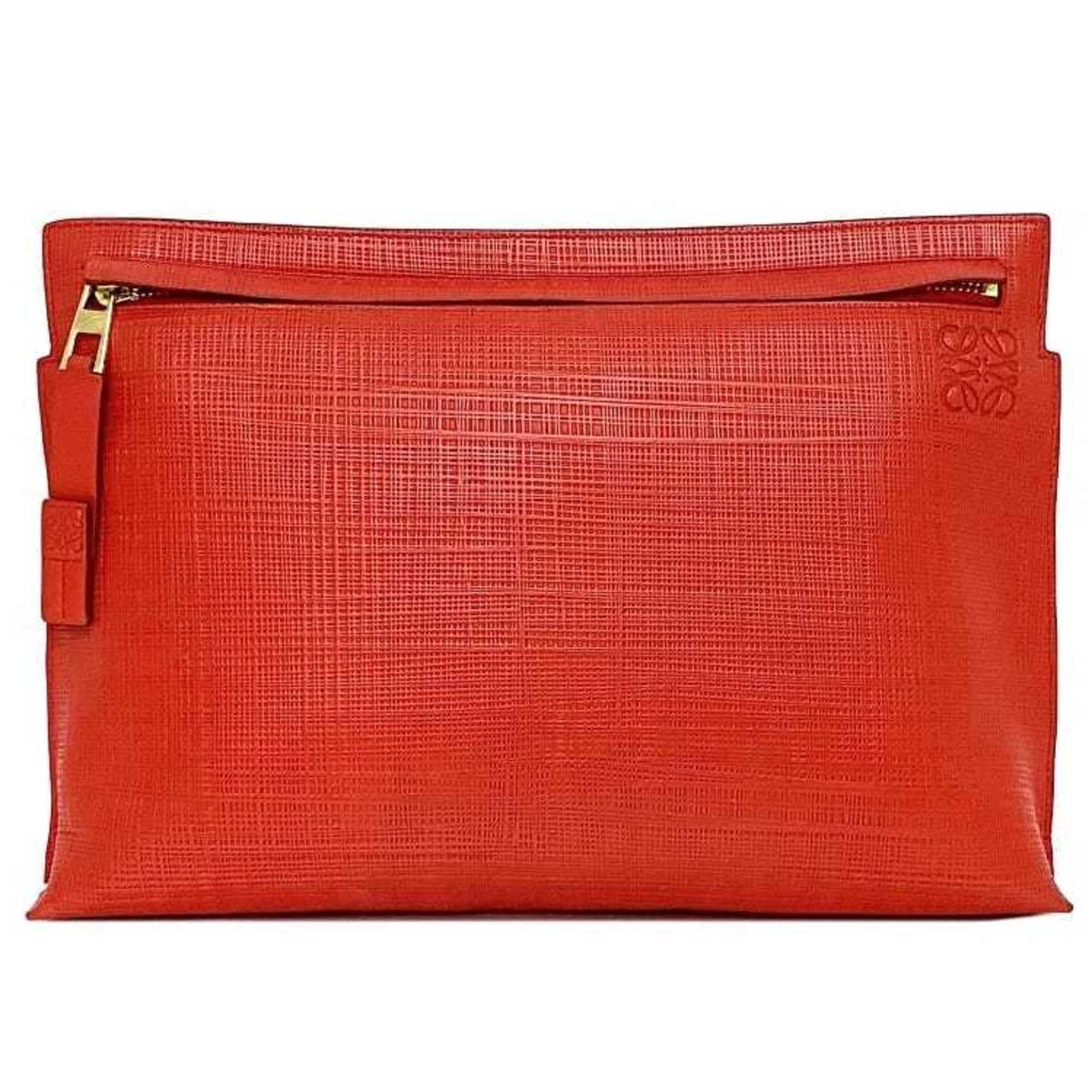 Pre-Owned LOEWE Clutch Bag Red Repeat Handbag Leather Anagram Women's ...
