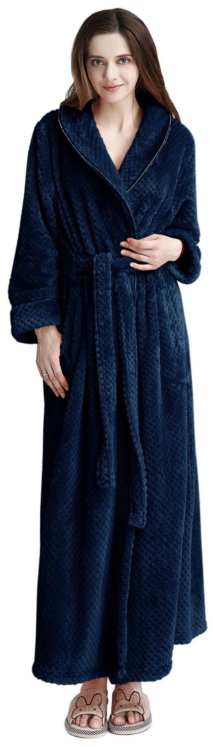 LOFIR Fleece Robe for Women Soft Warm Long Plush Bathrobe Slim Elastic Ladies Sleepwear ...