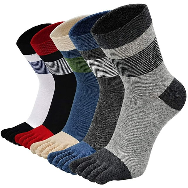 LOFIR Men's Sweat Absorbing Hiking Toe Socks, Cotton Athletic Running ...