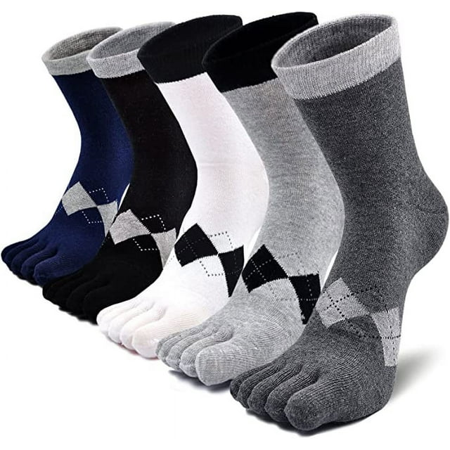 LOFIR Mens Moisture Control Toe Socks, Cotton Athletic, Dry Feet, Five ...