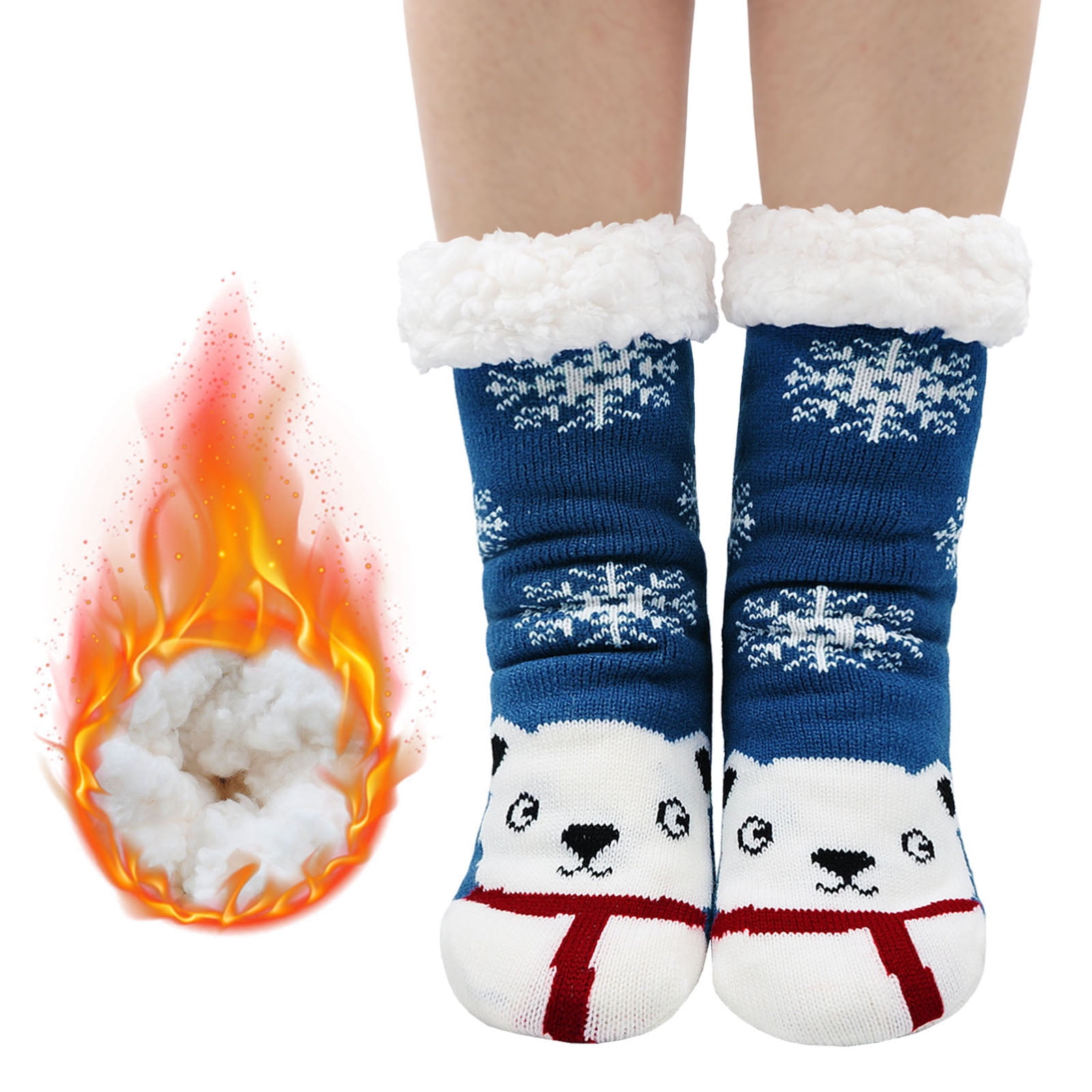 LOFIR Women's Fur Lined Plush House Grip Slipper Socks, Cute Animal ...