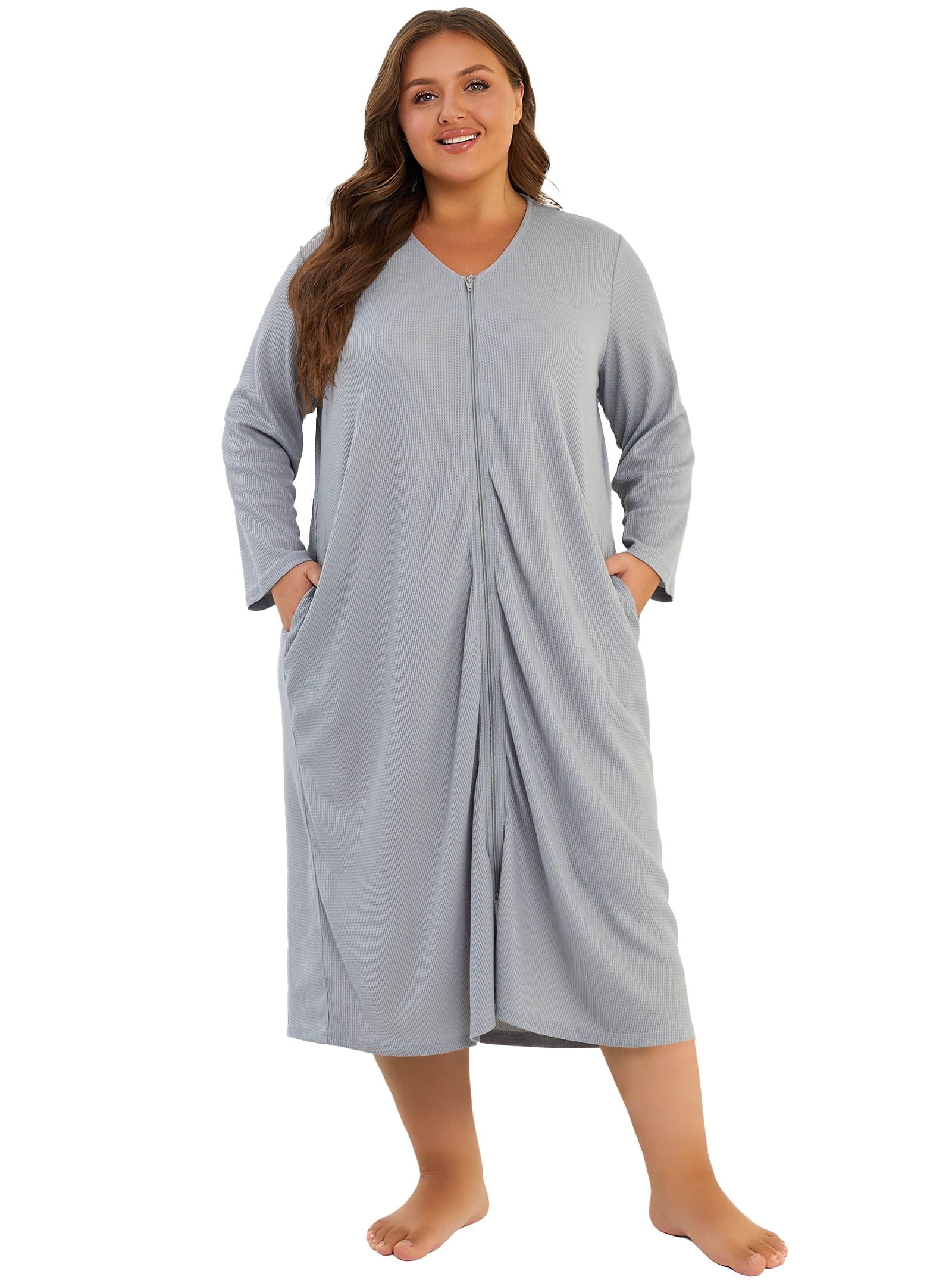 LOFIR Women Zipper Robe Long Sleeve Loungewear Lightweight Housecoat ...
