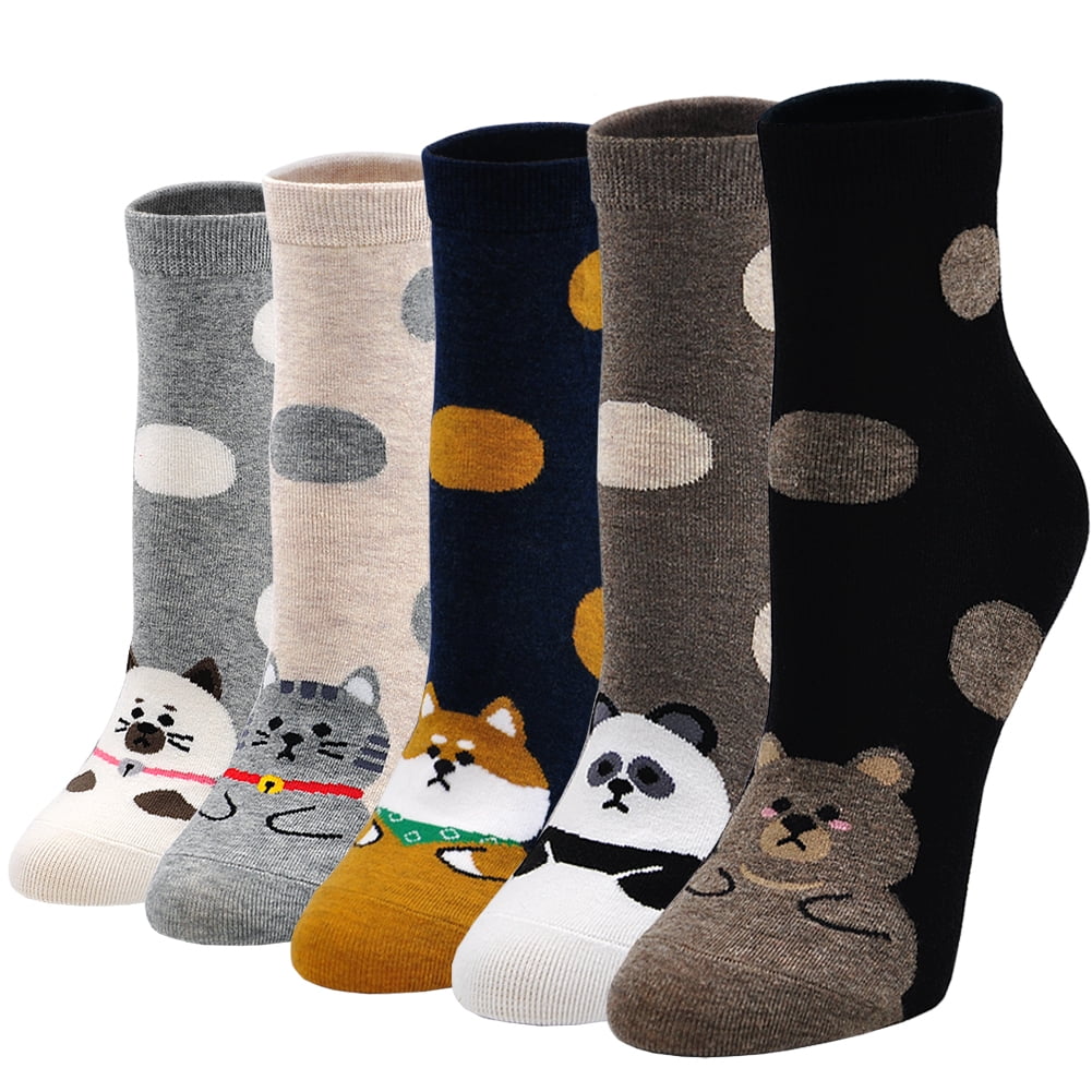 LOFIR Womens Cute Animal Crew Socks, Cotton Cat Dog Bear Novelty Casual ...