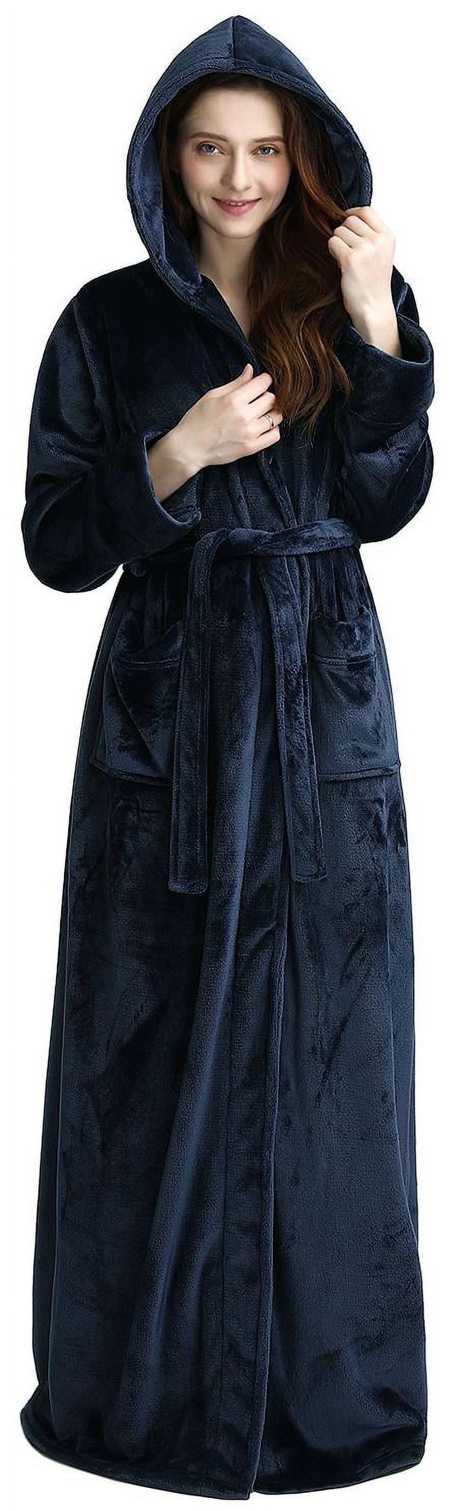 LOFIR Women's Full Length Fleece Hooded Bathrobe - Luxury Soft Warm ...