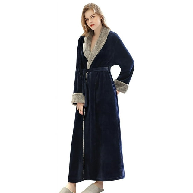 LOFIR Women's Long Fleece Bathrobe with Belt, Plush Soft Warm Flannel ...