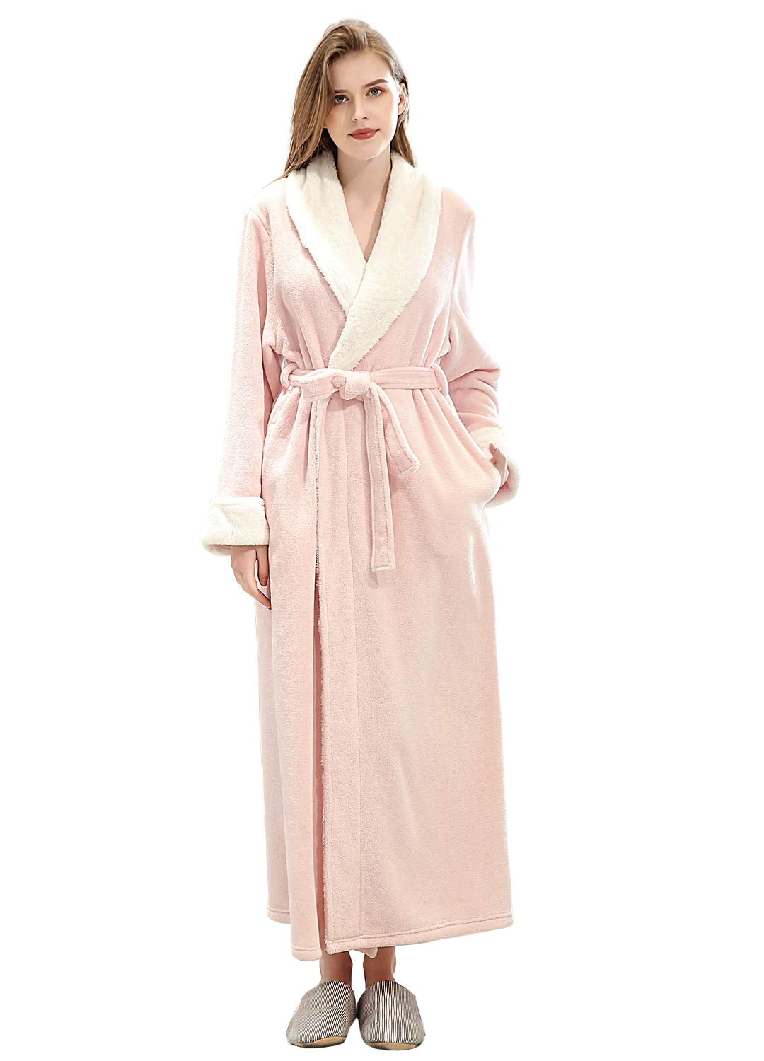LOFIR Womens Fleece Bath Full Length Robes, Soft Warm Flannel Spa ...