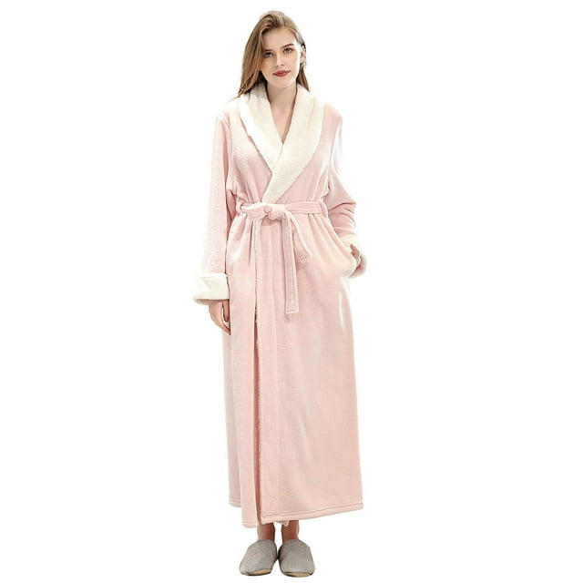 LOFIR Womens Fleece Bath Full Length Robes, Soft Warm Flannel Spa ...