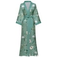 LOFIR Women's Full Length Silk Kimono Robe with Wrap Belt, Satin Floral ...