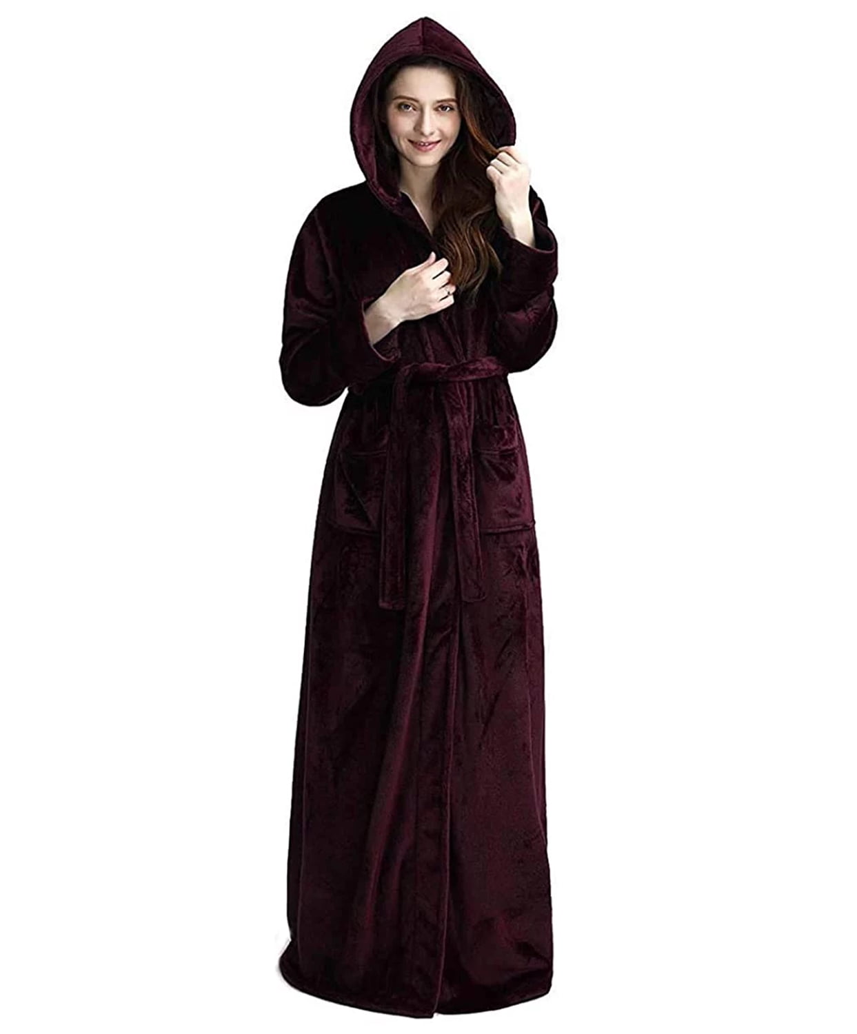 LOFIR Womens Plush Soft Hooded Robe, Luxury Fluffy Robe Long Fleece Spa ...