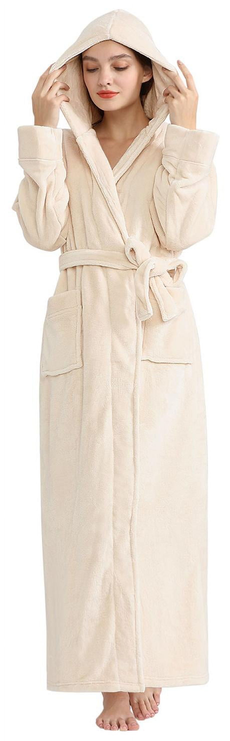 LOFIR Women's Plush Soft Hooded Full Length Bathrobe, Luxury Fleece Spa ...