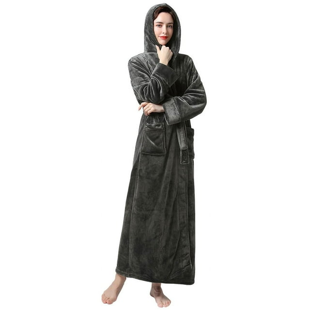 LOFIR Womens Plush Soft Full Length Hooded Robe, Luxury Fleece Spa ...