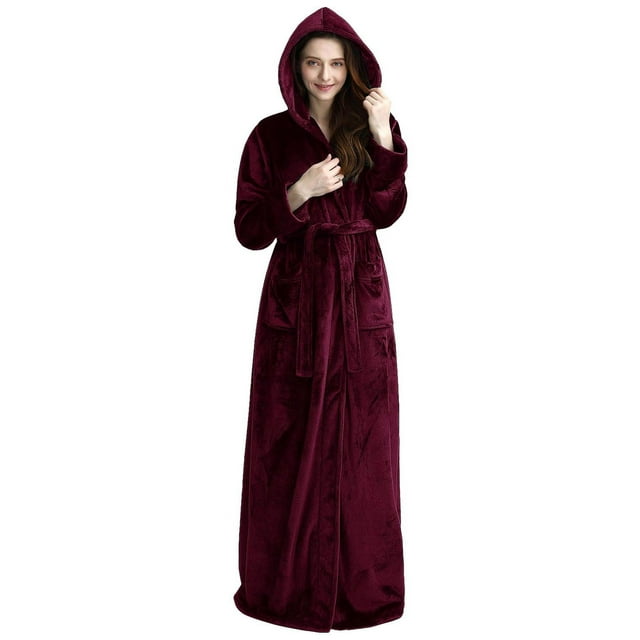 LOFIR Women's Luxury Plush Fleece Bathrobe, Full-Length Soft Hooded ...