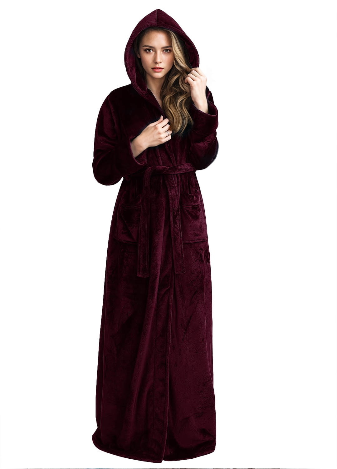 LOFIR Women's Luxury Plush Fleece Bathrobe, Full-Length Soft Hooded ...