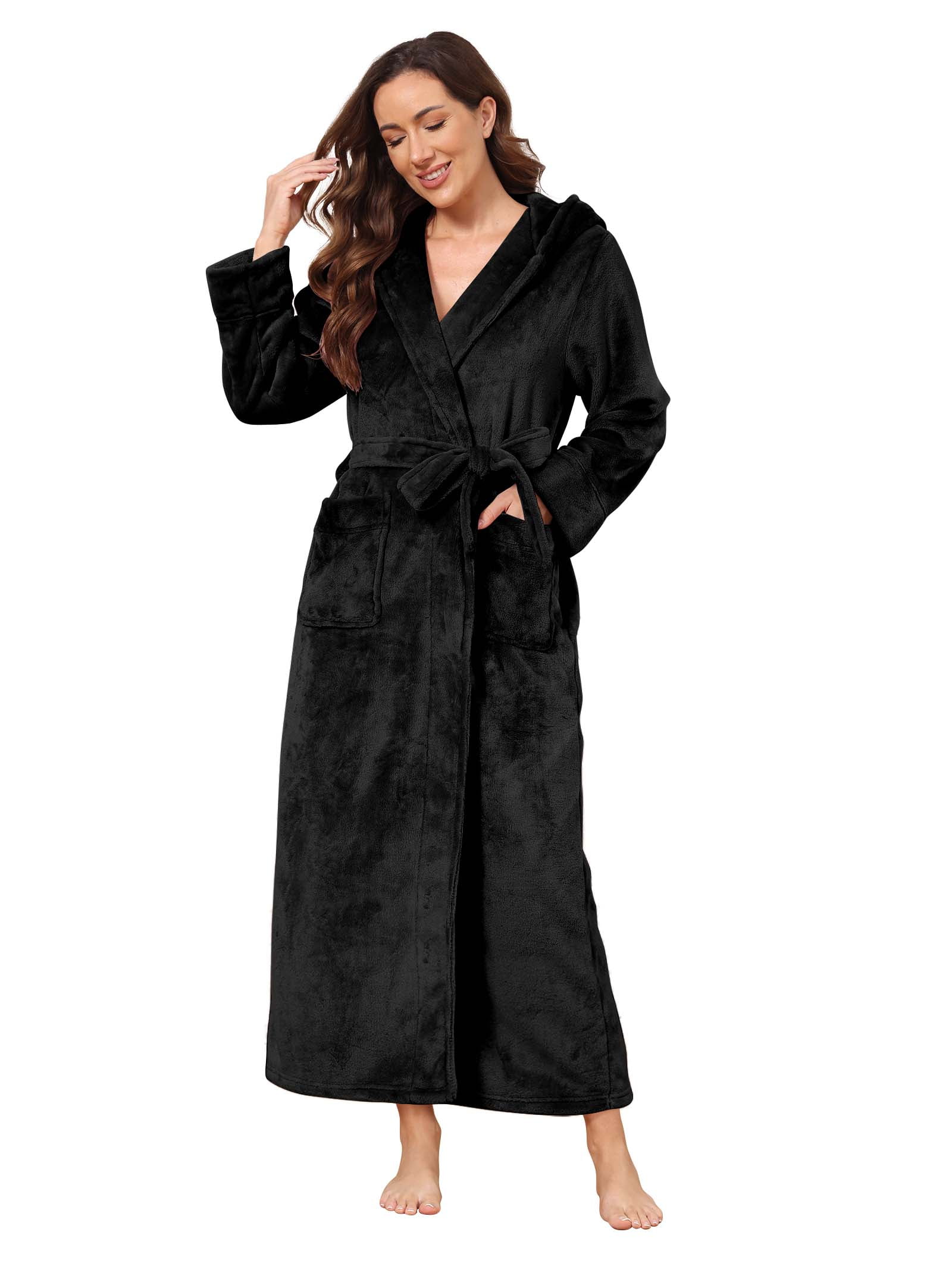 LOFIR Womens Soft Hooded Plush Robe, Luxury Fluffy Robe Long Fleece Spa ...