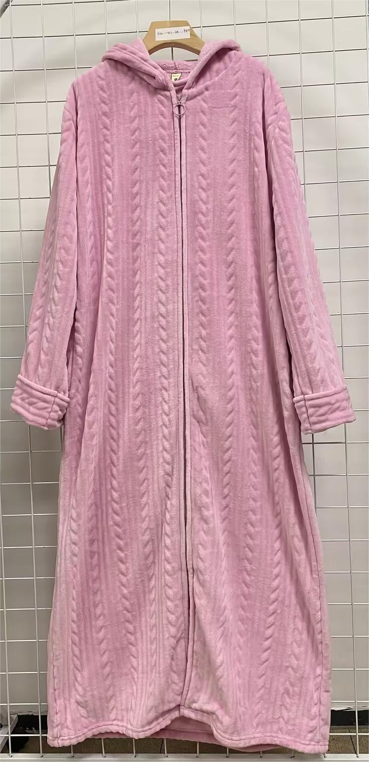 LOFIR Womens Zipper Front Robe, Long Plush Hooded Fleece Soft Bathrobes ...