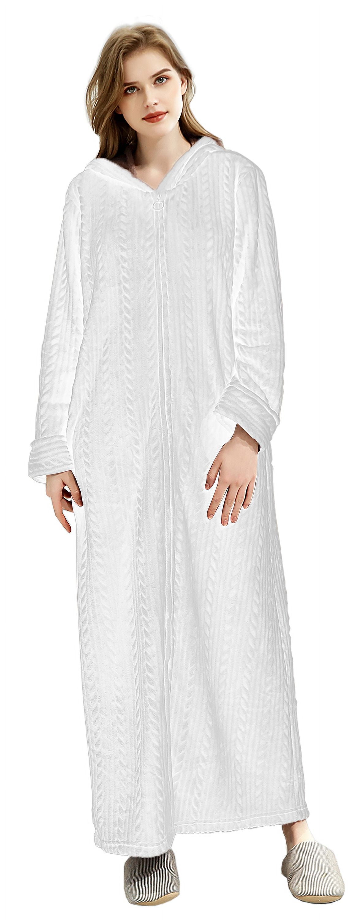 LOFIR Women's Full-Length Lightweight Zipper Robe, Hooded Plush Fleece ...