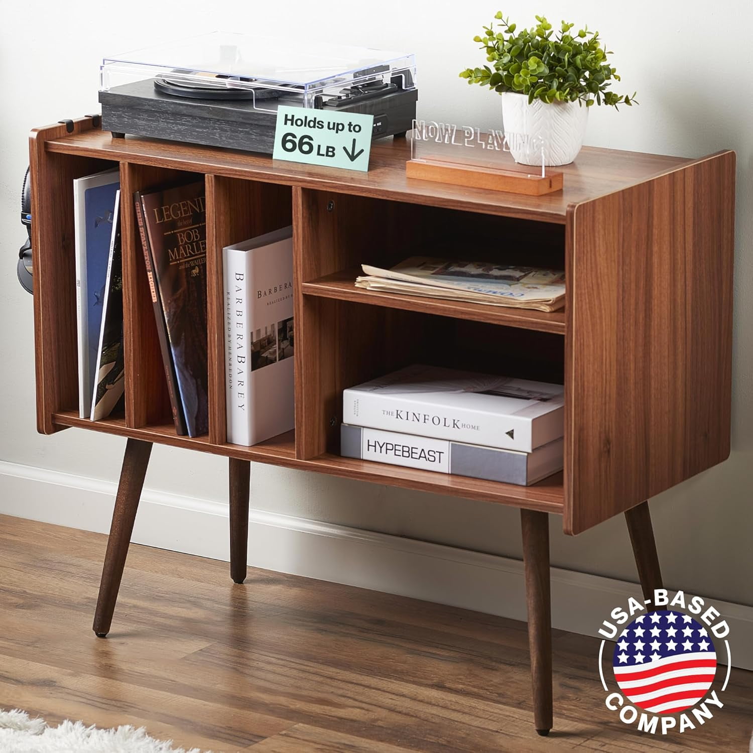 LOFT + IVY Record player stand with vinyl storage - USA company - Includes Album Holder and ...