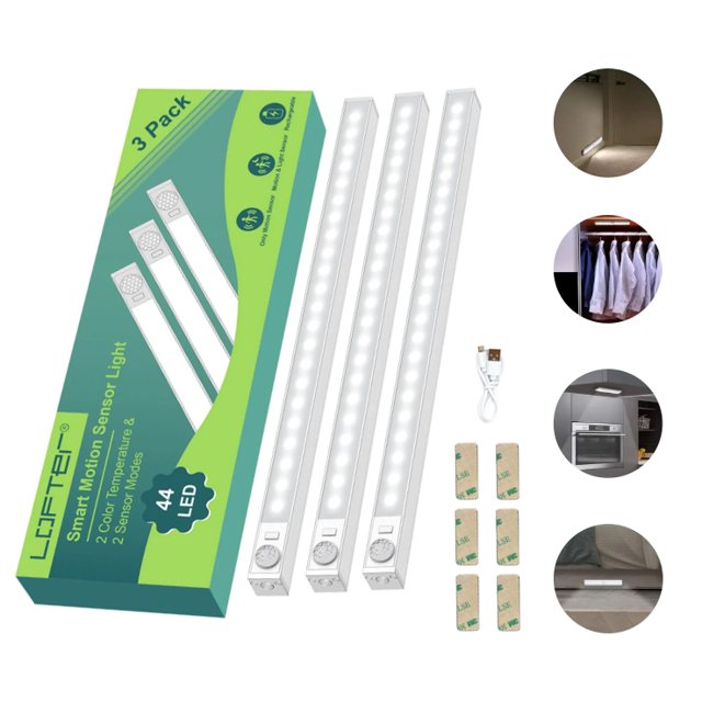 LOFTER Indoor Motion Sensor Light Under Cabinet Lights with 3 Color ...