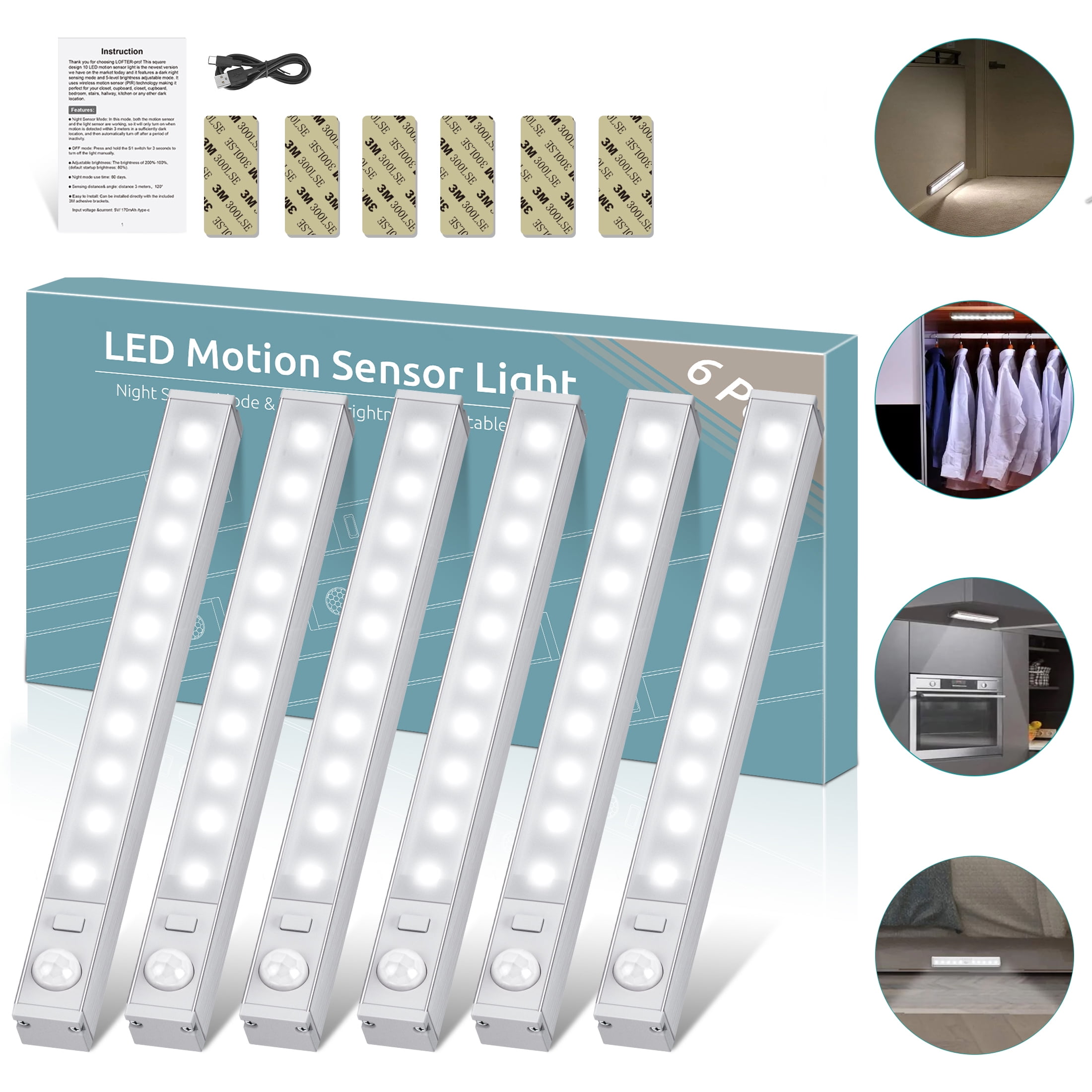 LOFTER-PRO Motion Sensor Closet Lights, Wireless 10 LED, Rechargeable ...