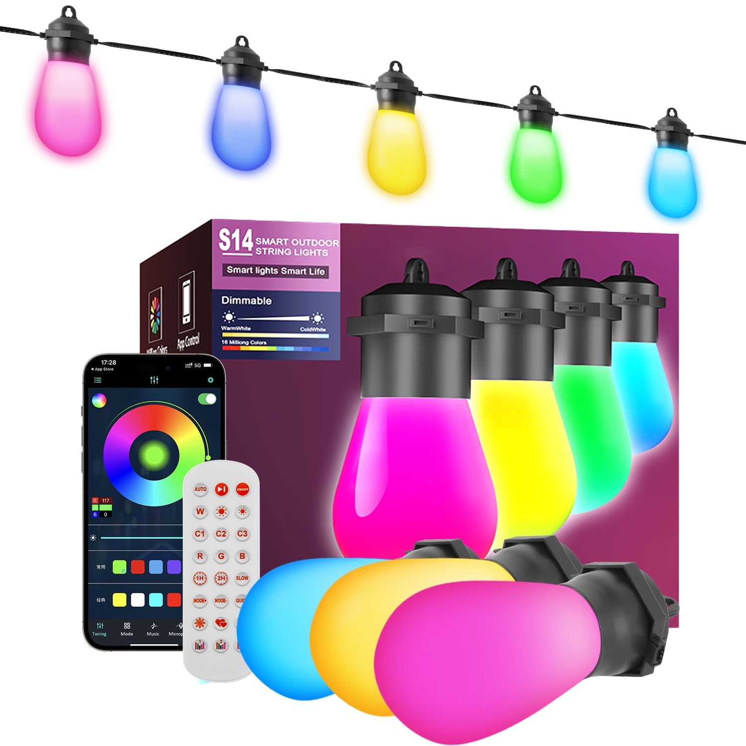 LOFTER-PRO Outdoor String Lights, LED Lights for Bedroom, 39Ft 20 Bulbs ...