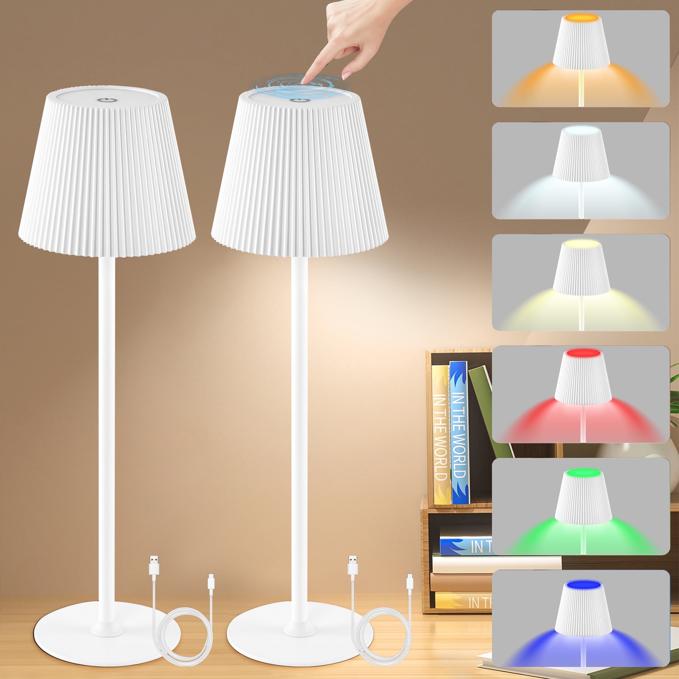 LOFTER-Pro 15" Desk Lamp with Metal Base, 2 Pack Rechargeable Dimmable ...