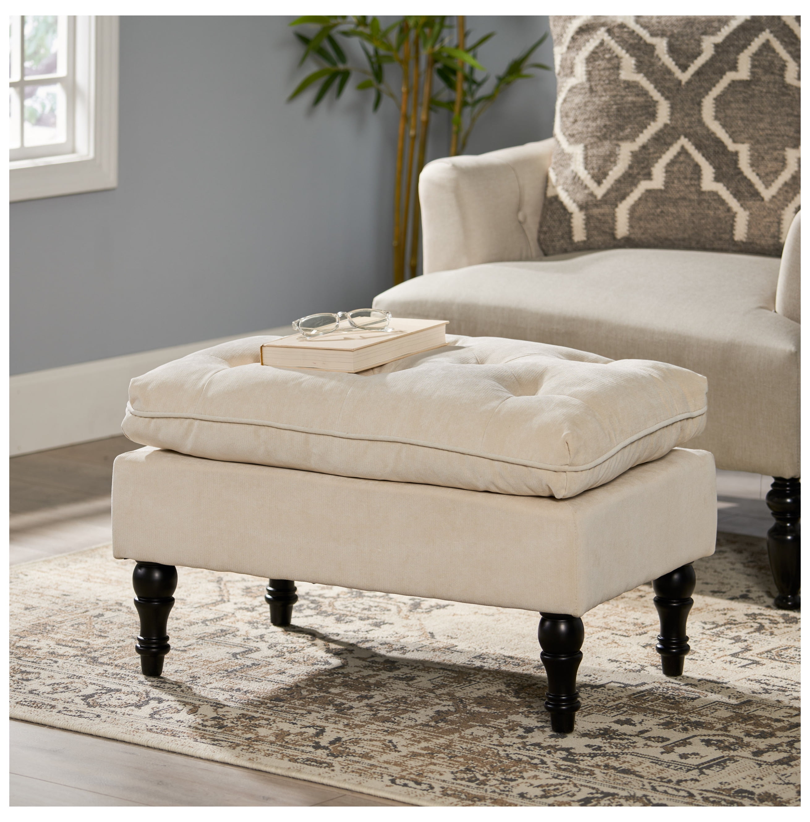 LOFTON 28 Inch Pillow Top Ottoman - Fabric Footstool with Button ...