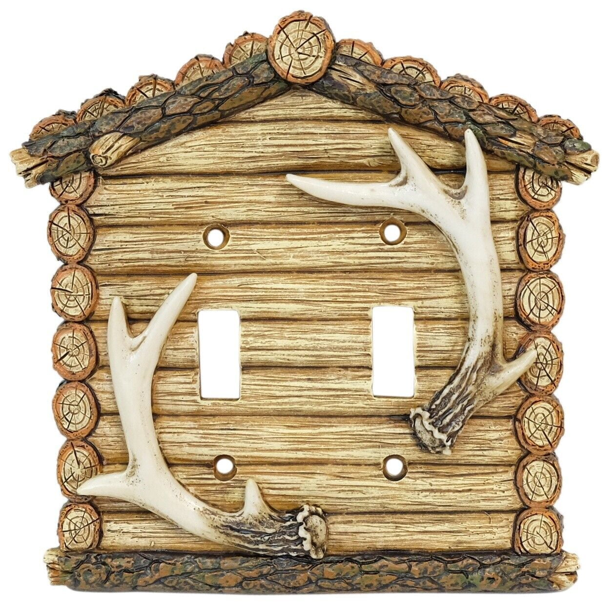De Leon Collections Log Cabin Antlers Double Light Switch Cover, Resin ...