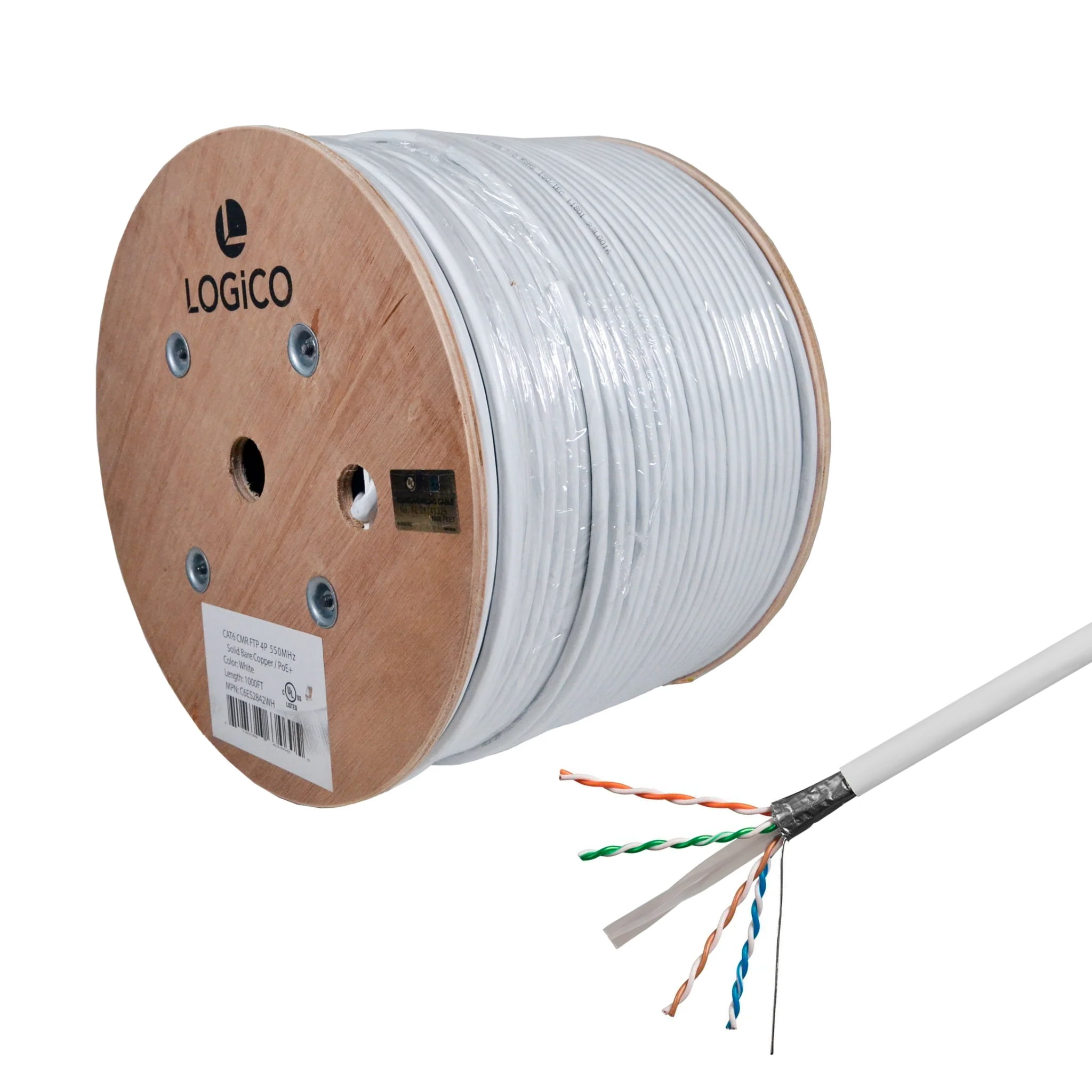 LOGICO Cat6 FTP Shielded Riser (CMR) Bulk Ethernet Cable 550Mhz Pure ...