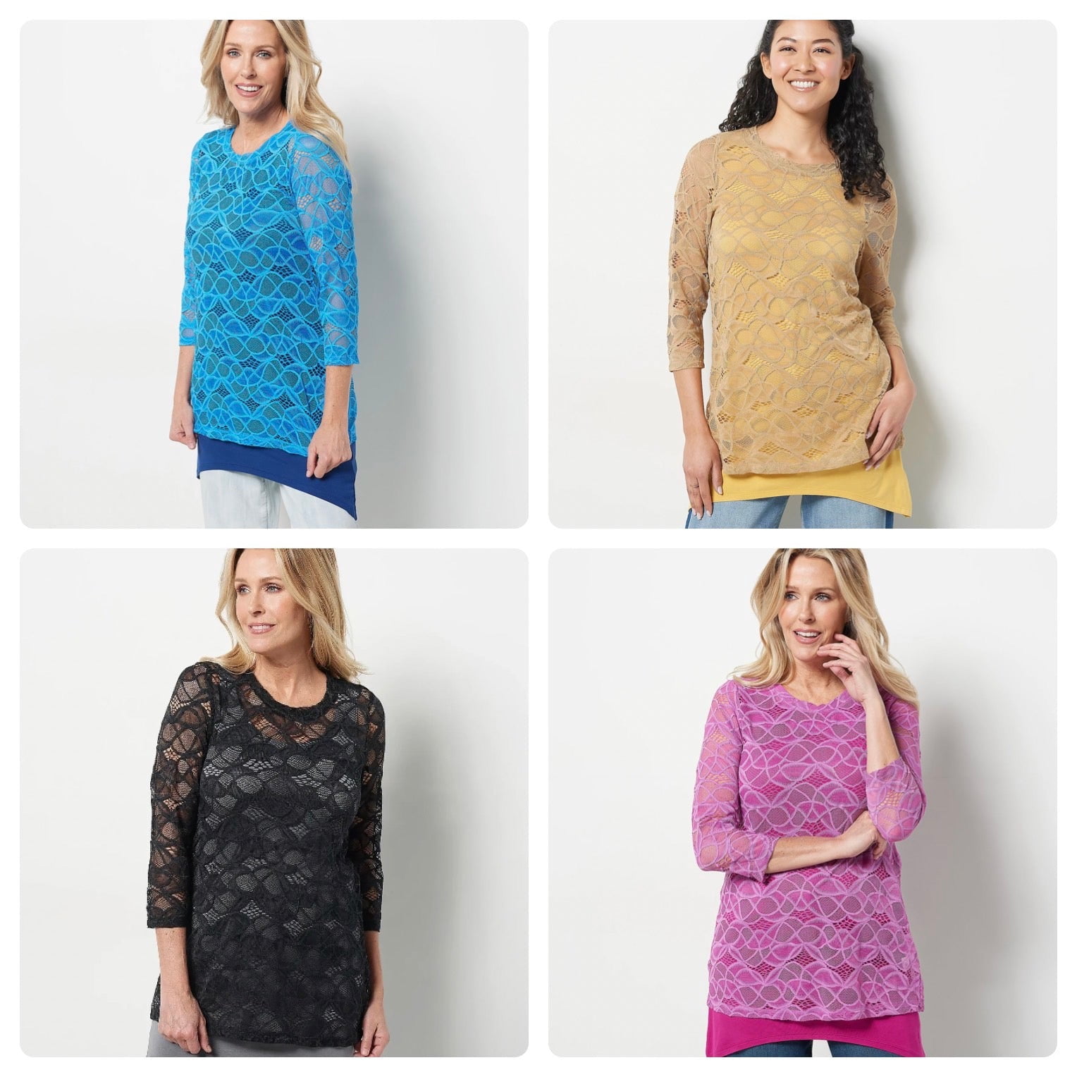 LOGO Layers by Lori Goldstein Women’s Sheer Lace 3/4-Sleeve Top ...