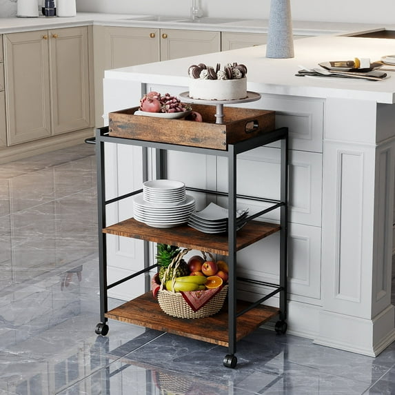 LOGYAT Kitchen Serving Cart with Wheels, Large 3 Tier Rolling Kitchen ...