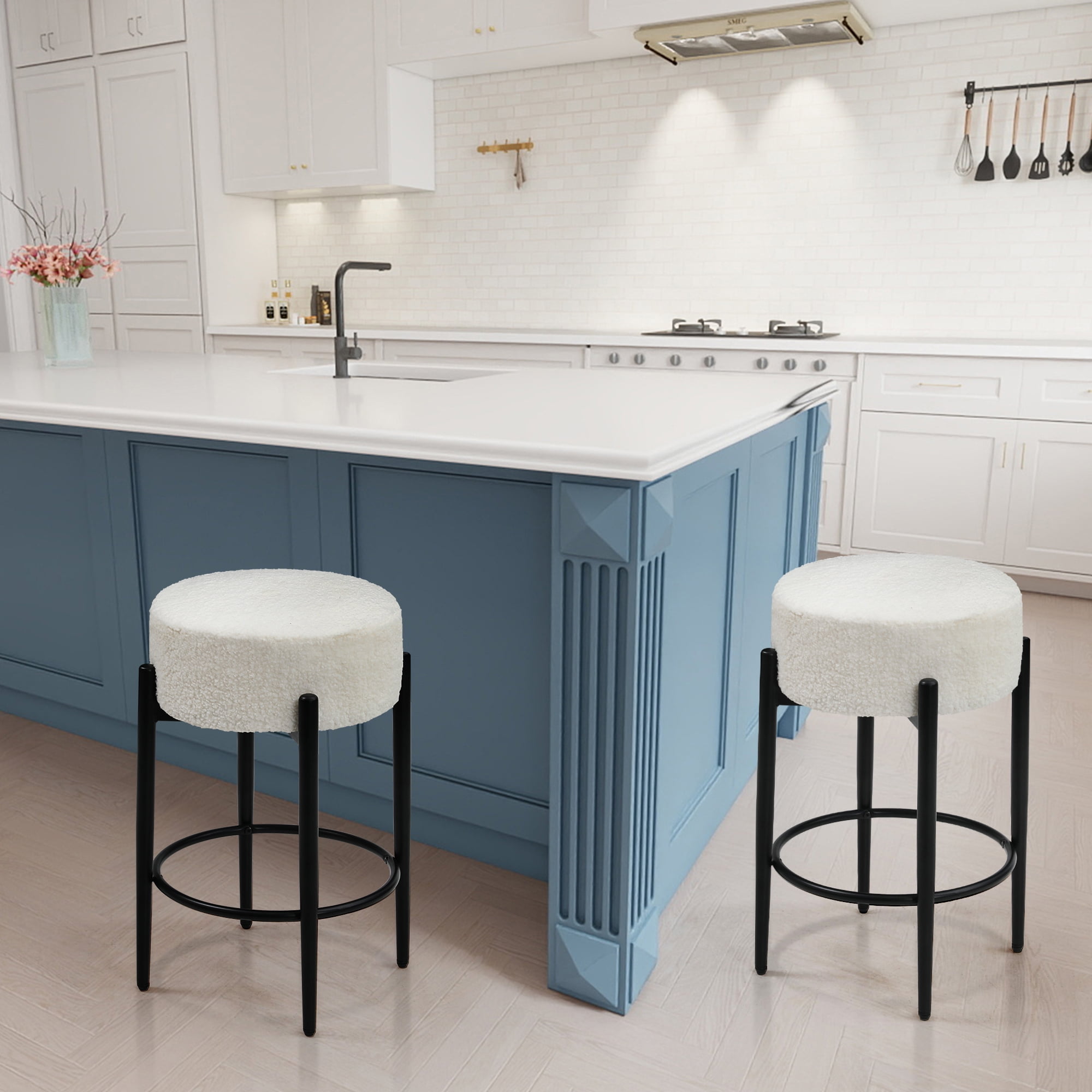 LOGYAT Mid Century Modern 24" Counter Height Backless Bar Stools, Set ...
