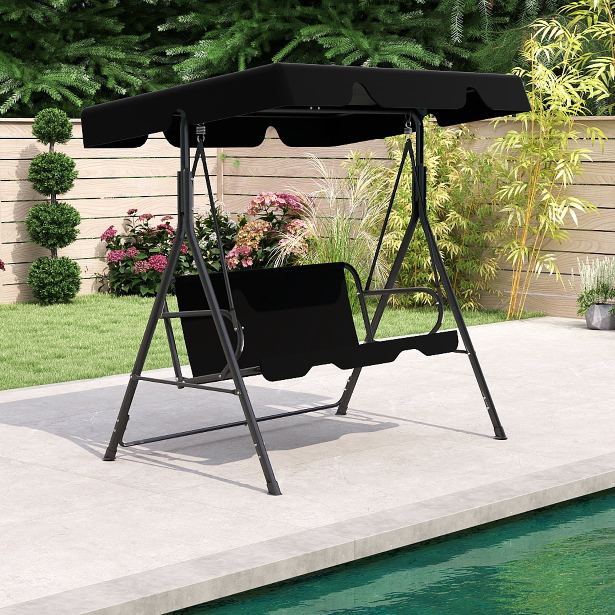 LOGYAT Outdoor Patio Swing Chair for 3 Adults, Heavy Duty Steel Stand ...