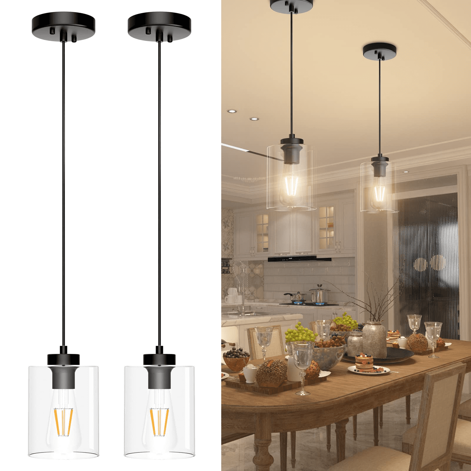 LOHASLED 1-Light Indoor Mini Pendant Light (2 Pack),Matte Black E26 ...