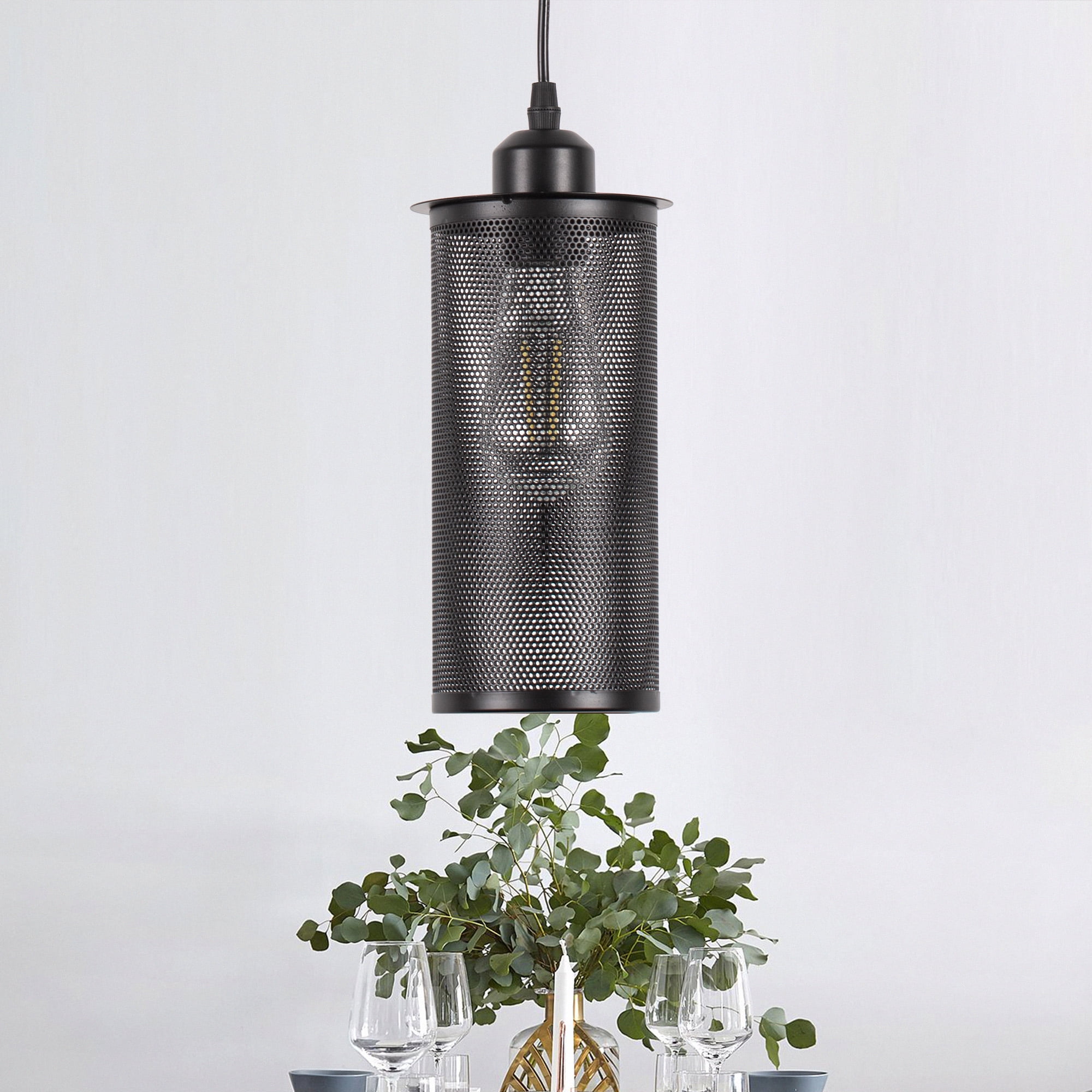 LOHASLED 1-Light Matel Pendant Light,Black Cylinder Chandelier,Retro ...