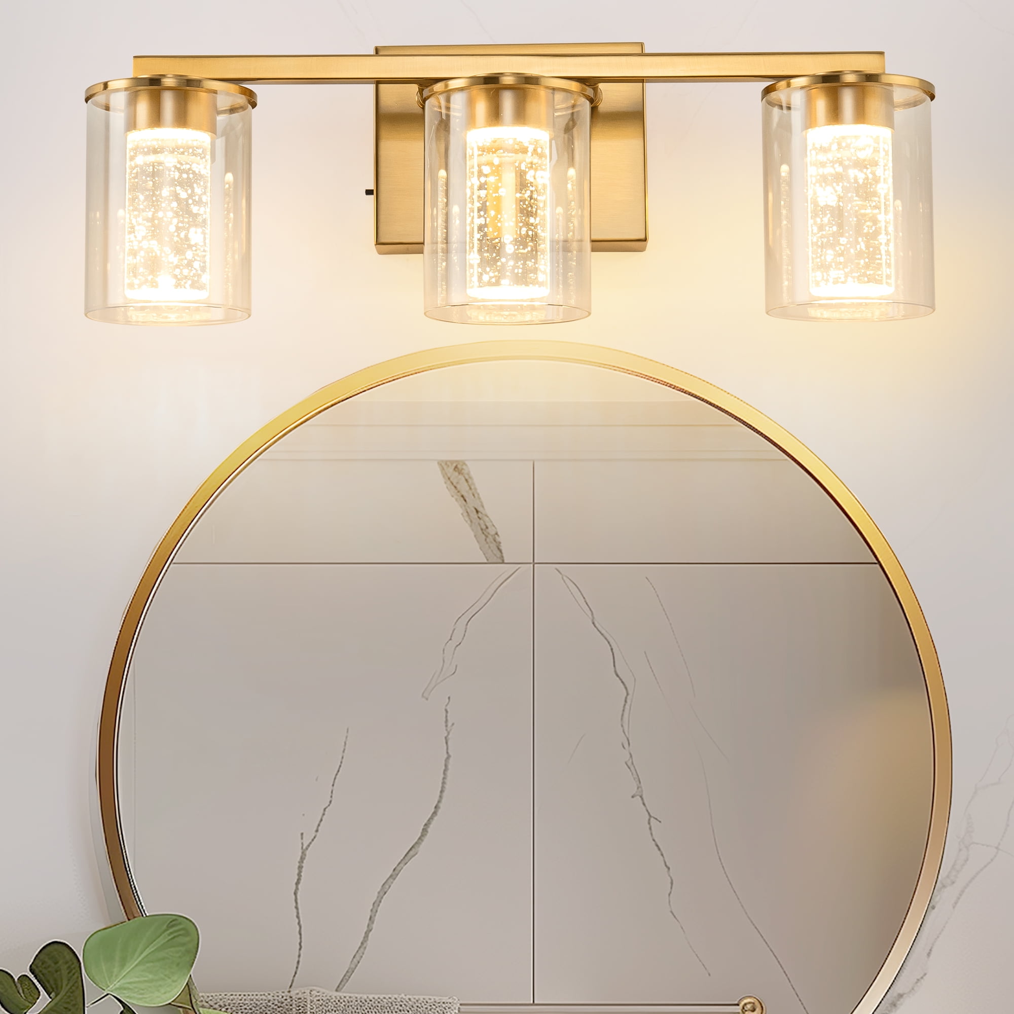 LOHASLED 3 Light Brushed Gold Vanity Light, Dimmable Bathroom Fixture ...