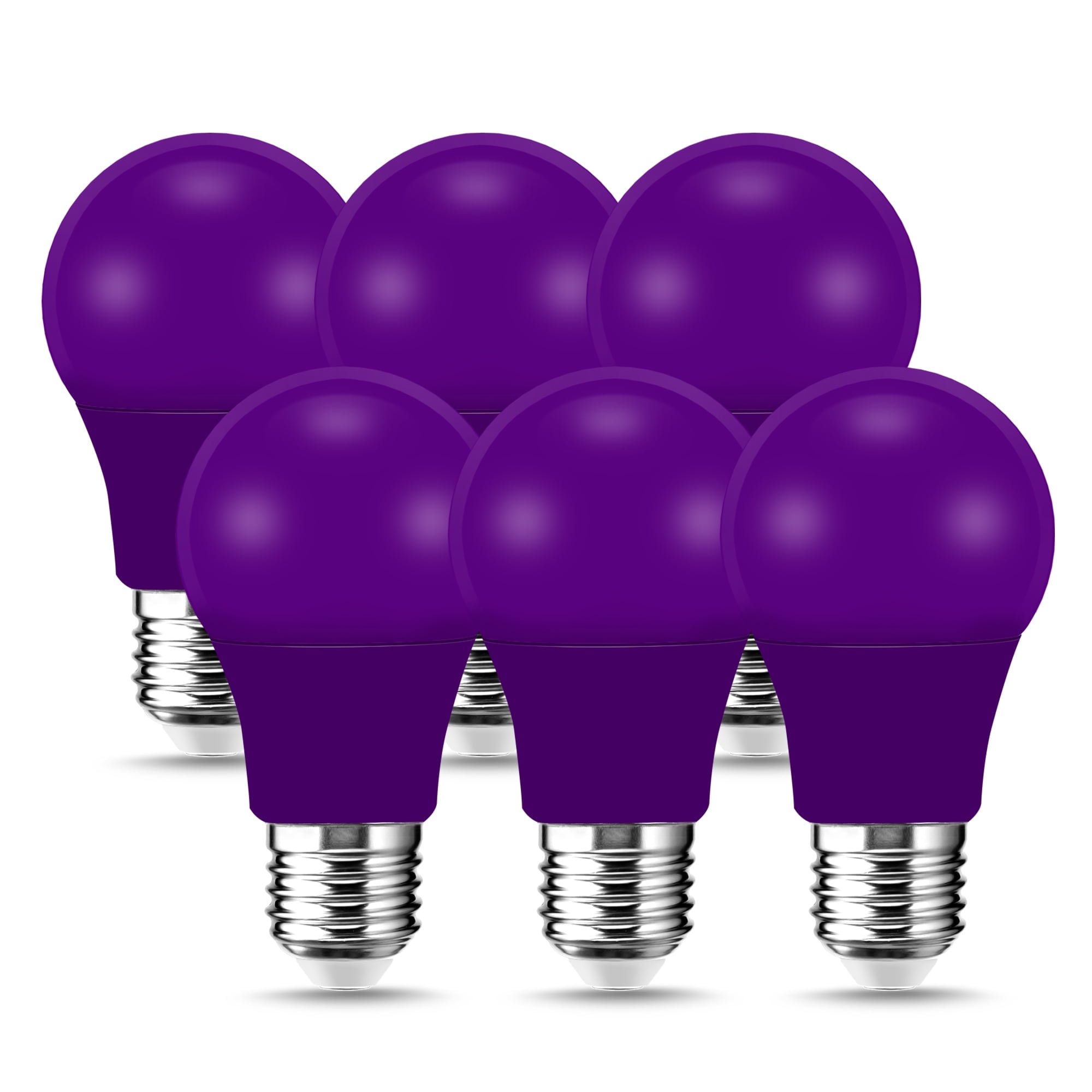 Techgomade 6-Pack A19 Purple LED Light Bulbs, 9W=60W, 720LM, E26 Base ...