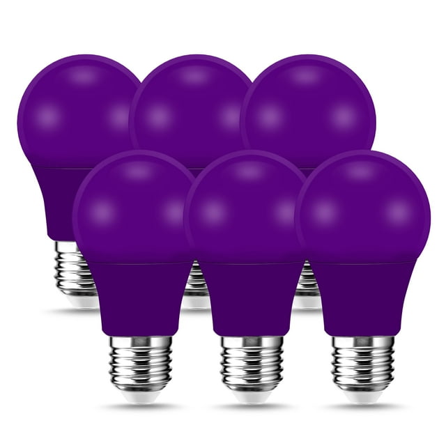 Techgomade 6-Pack A19 Purple LED Light Bulbs, 9W=60W, 720LM, E26 Base ...