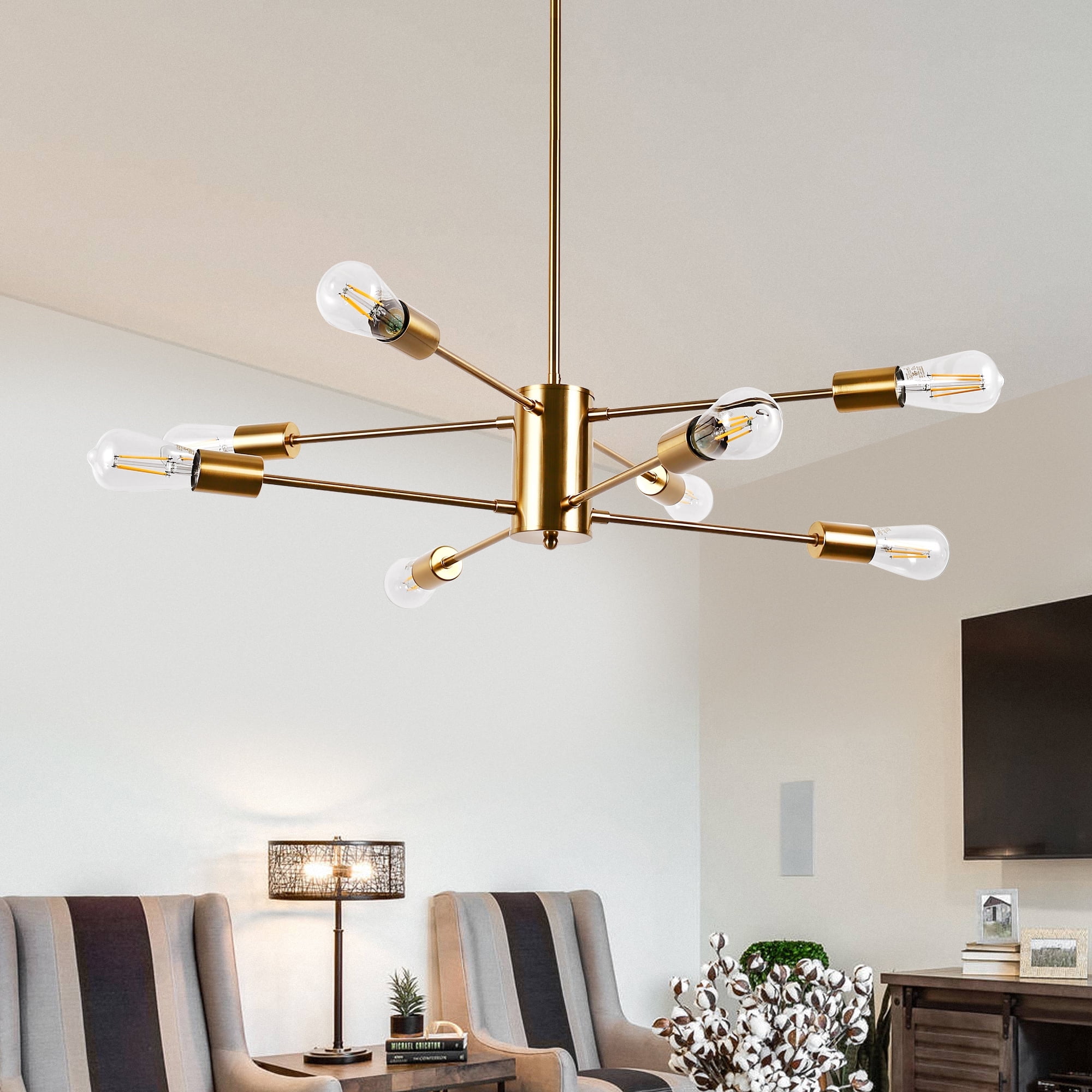LOHASLED 8-Light Modern Sputnik Chandelier, Industrial Gold Ceiling Light Fixture, Height ...