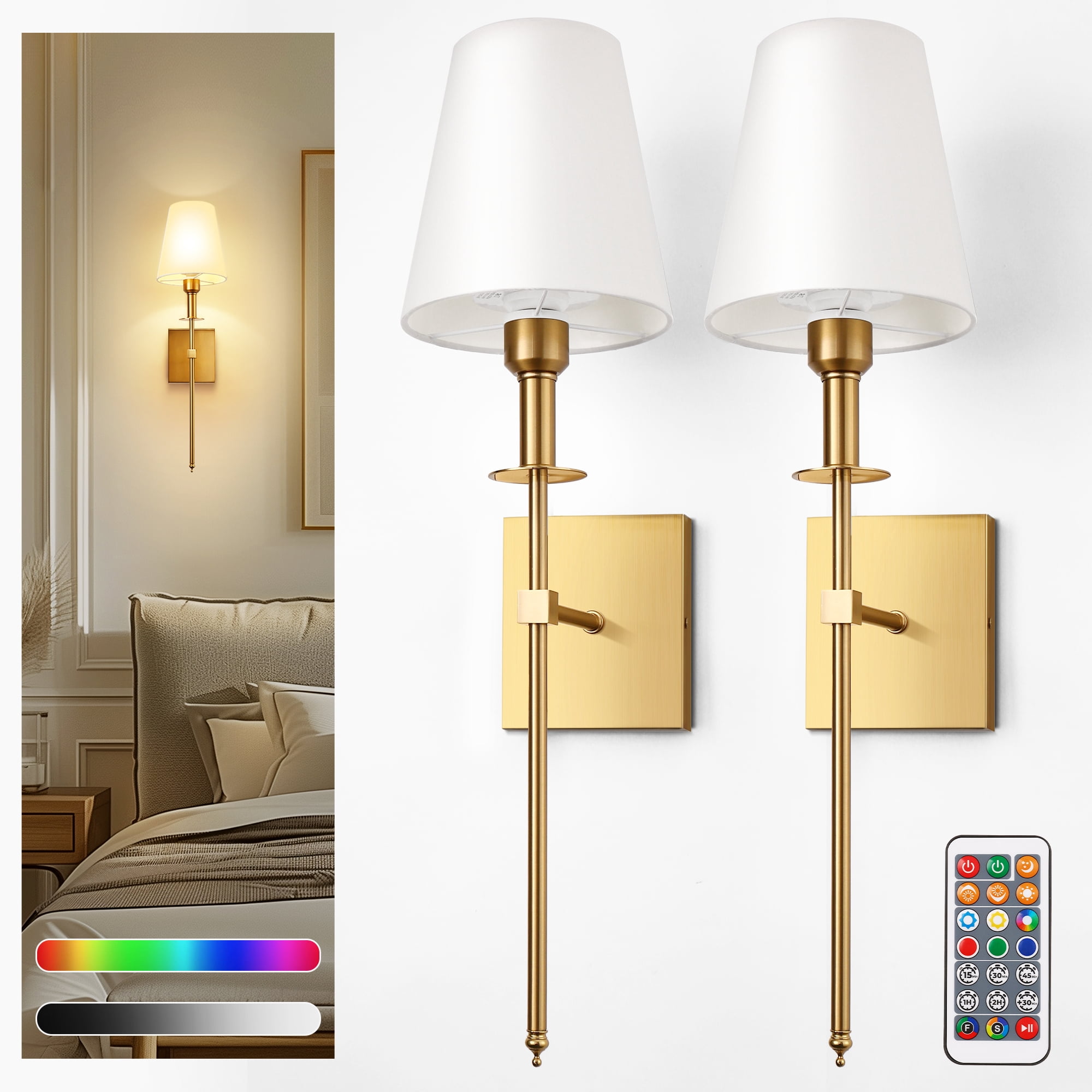 LOHASLED Cordless Rechargeable Wall Sconce Lights - Set of 2 with ...